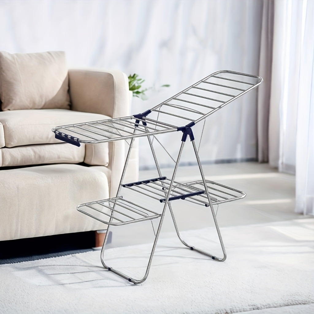 Foldable 2-Level Clothes Drying Rack with Adjustable Height Wings, 33 ...