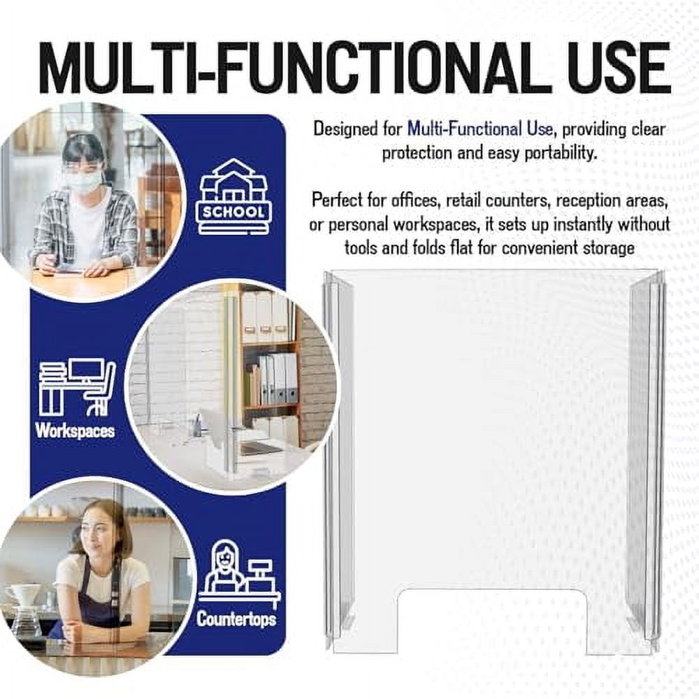 Foldable 3 Plexiglass Sneeze Guard for Counter w/Cutout, Portable ...