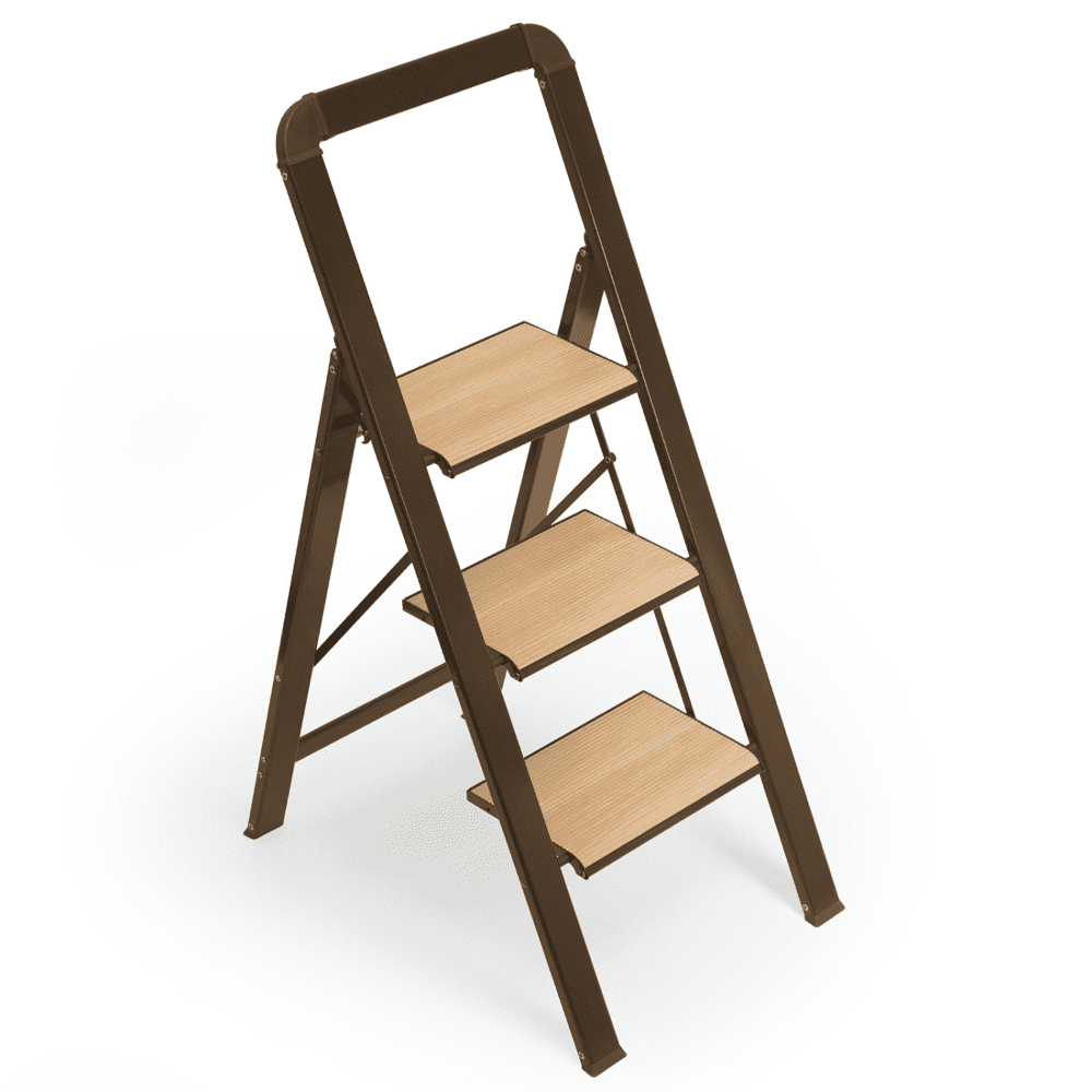 Foldable 3-Step Stool Anti-Slip Lightweight Aluminum 580 lbs Brown ...