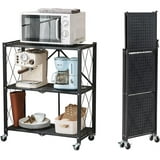 Foldable 3-Tier Heavy Duty Storage Rack with Wheels,Rolling Utility ...