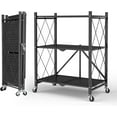 Foldable 3-Tier Storage Shelves with Wheels, Folding Bookshelf No ...