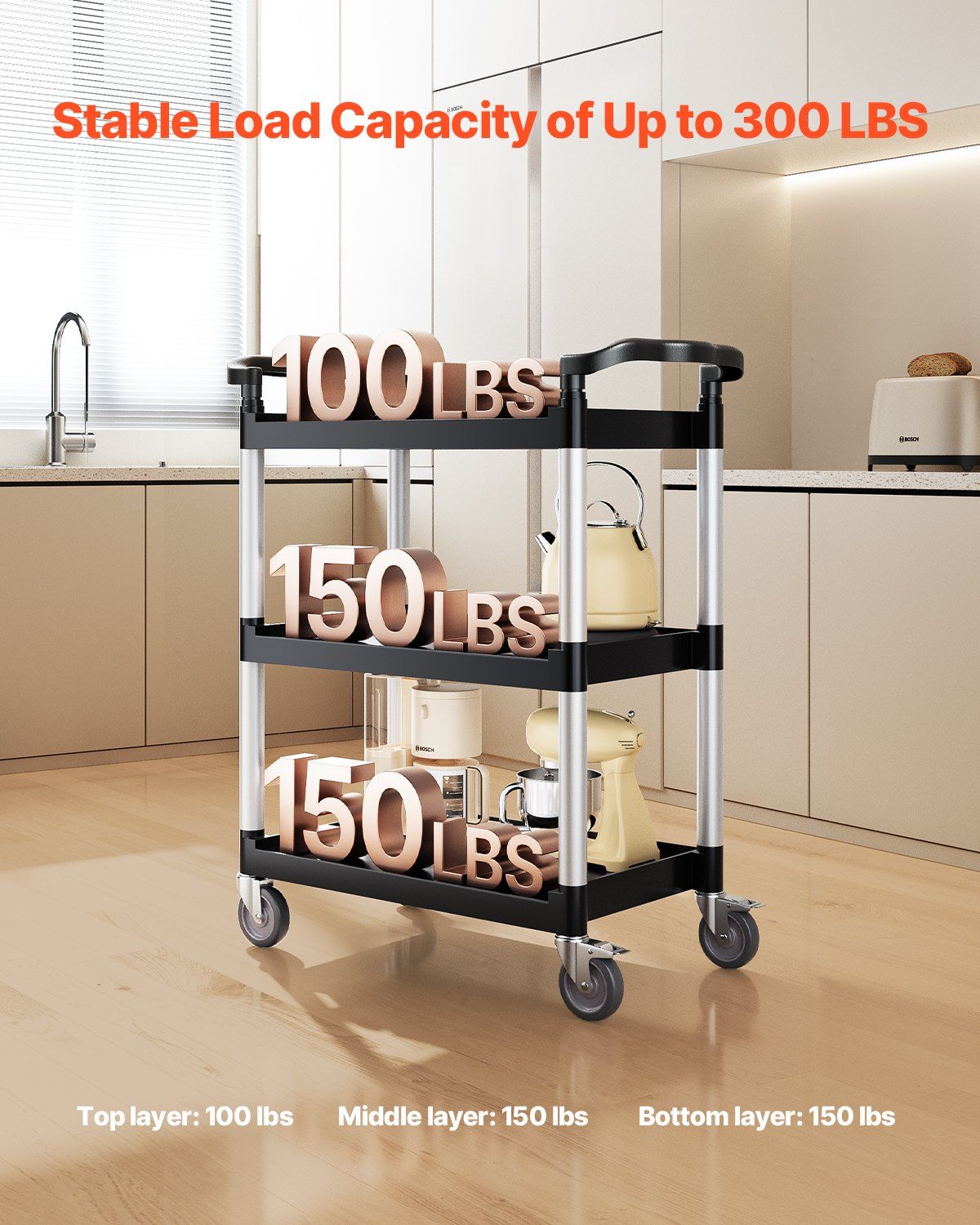 Foldable 3-Tier Utility Cart, 300 lbs Capacity with Wheels - Space ...