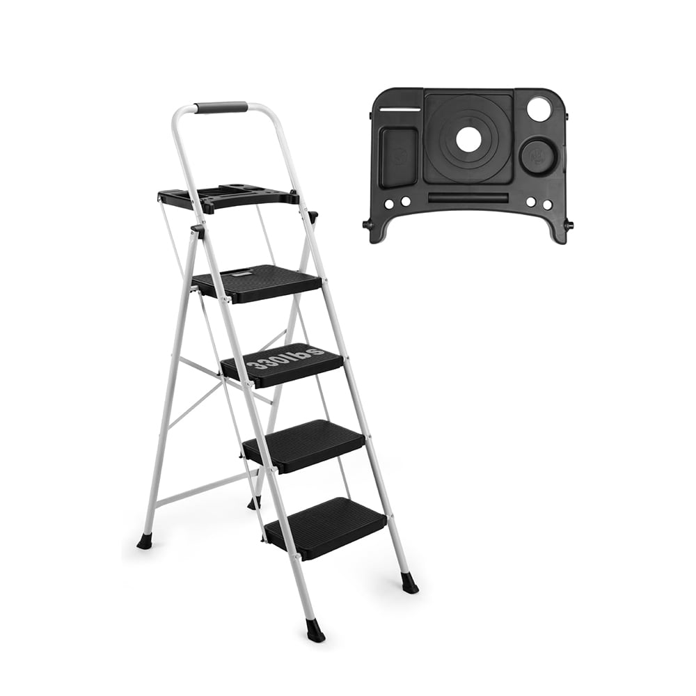 Foldable 4-Step Ladder with Tool Platform, Wide Platform & Thick Rubber ...