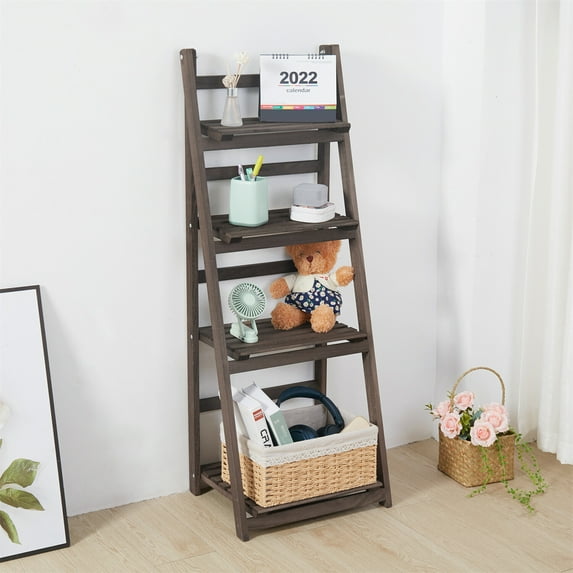 Foldable 4-Tier Ladder Bookcase Storage Rack Bookshelf Plant Stand ...