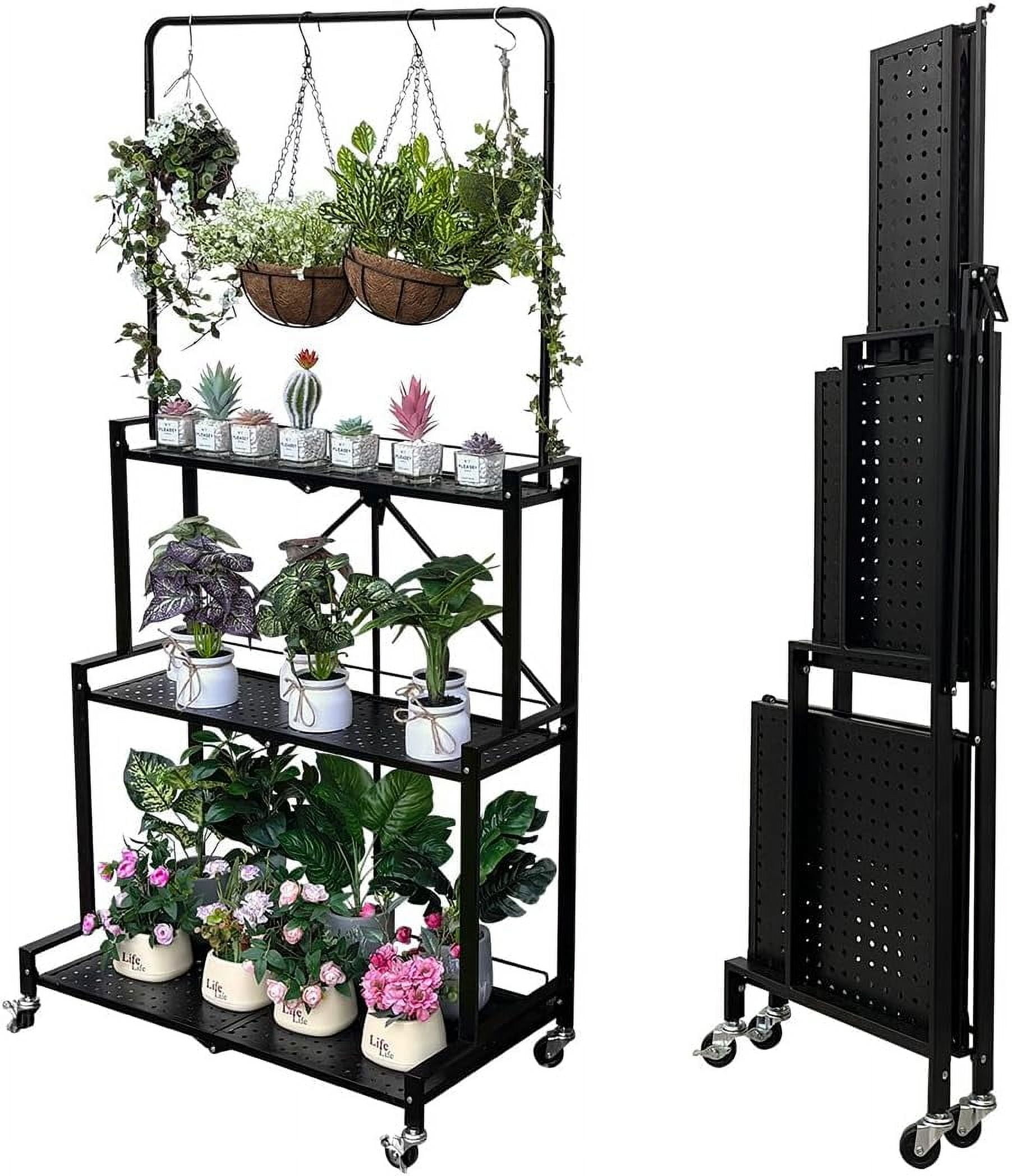 Foldable 4-Tier Plant Stand Indoor Outdoor Hanging Plant Shelf No ...
