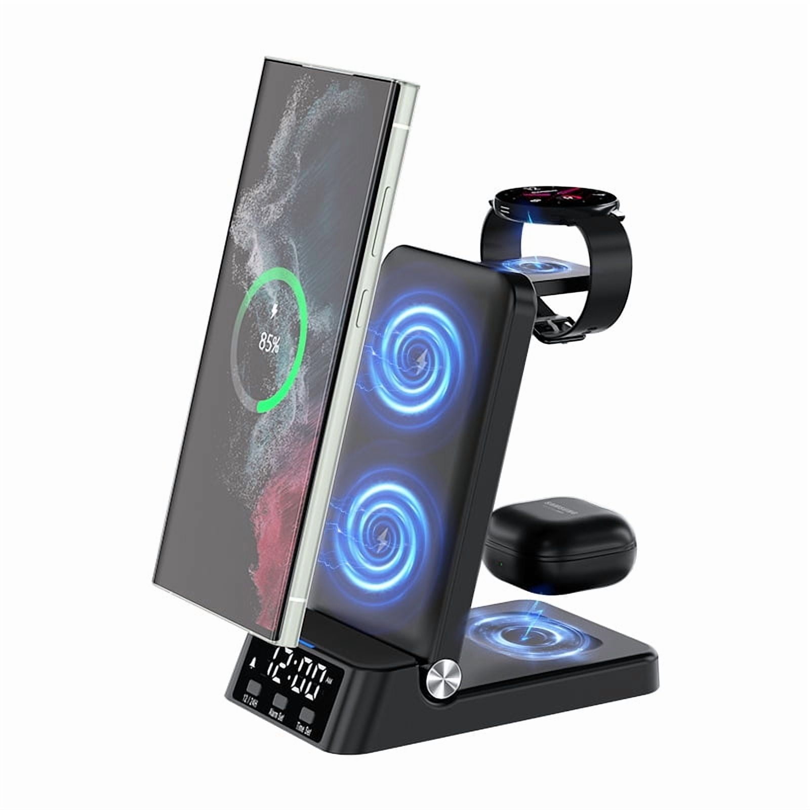 Foldable 4-in-1 Wireless Charging Station with Alarm Clock for Galaxy ...