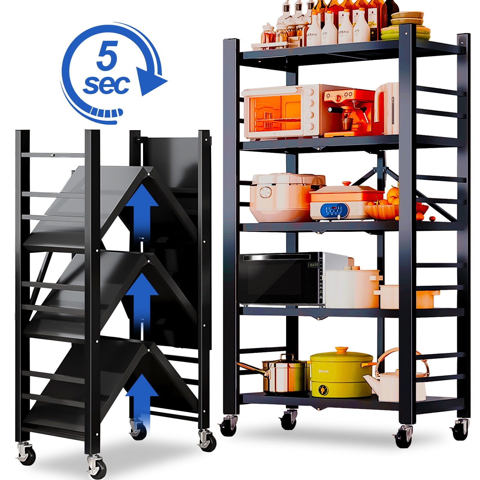 Foldable 5-Tier Metal Rack Shelving Unit, Heavy Duty Garage Storage ...