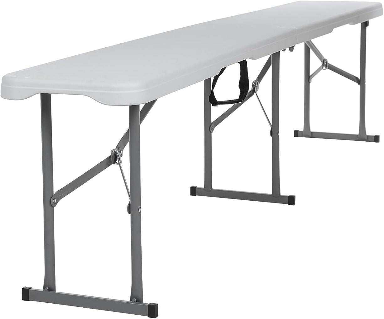 Foldable 6 Foot Bench Furniture, White, Plastic and Steel Frame, Easy ...