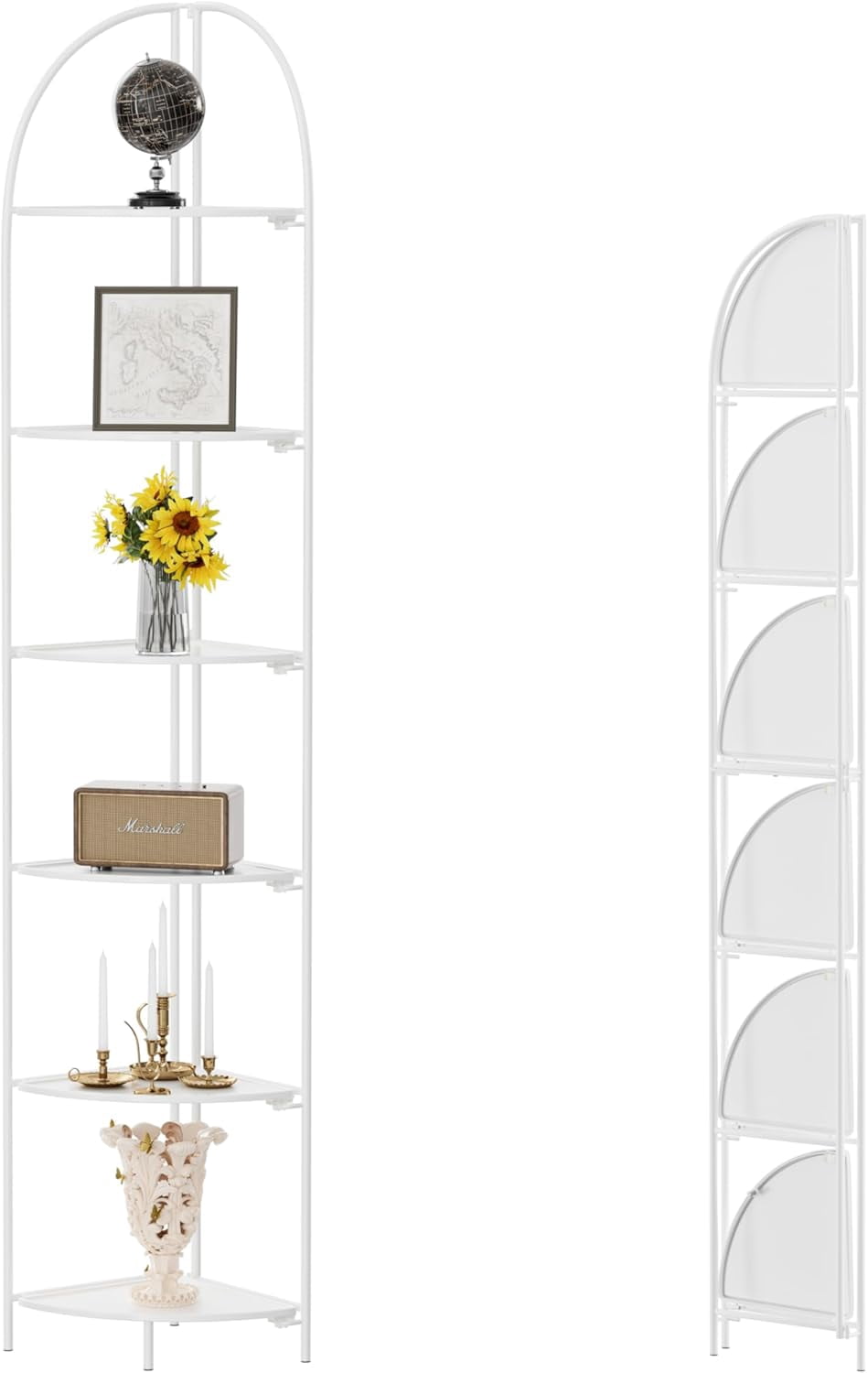 Foldable 6 Tier Corner Shelf, Metal Corner Plant Stand with White Frame ...