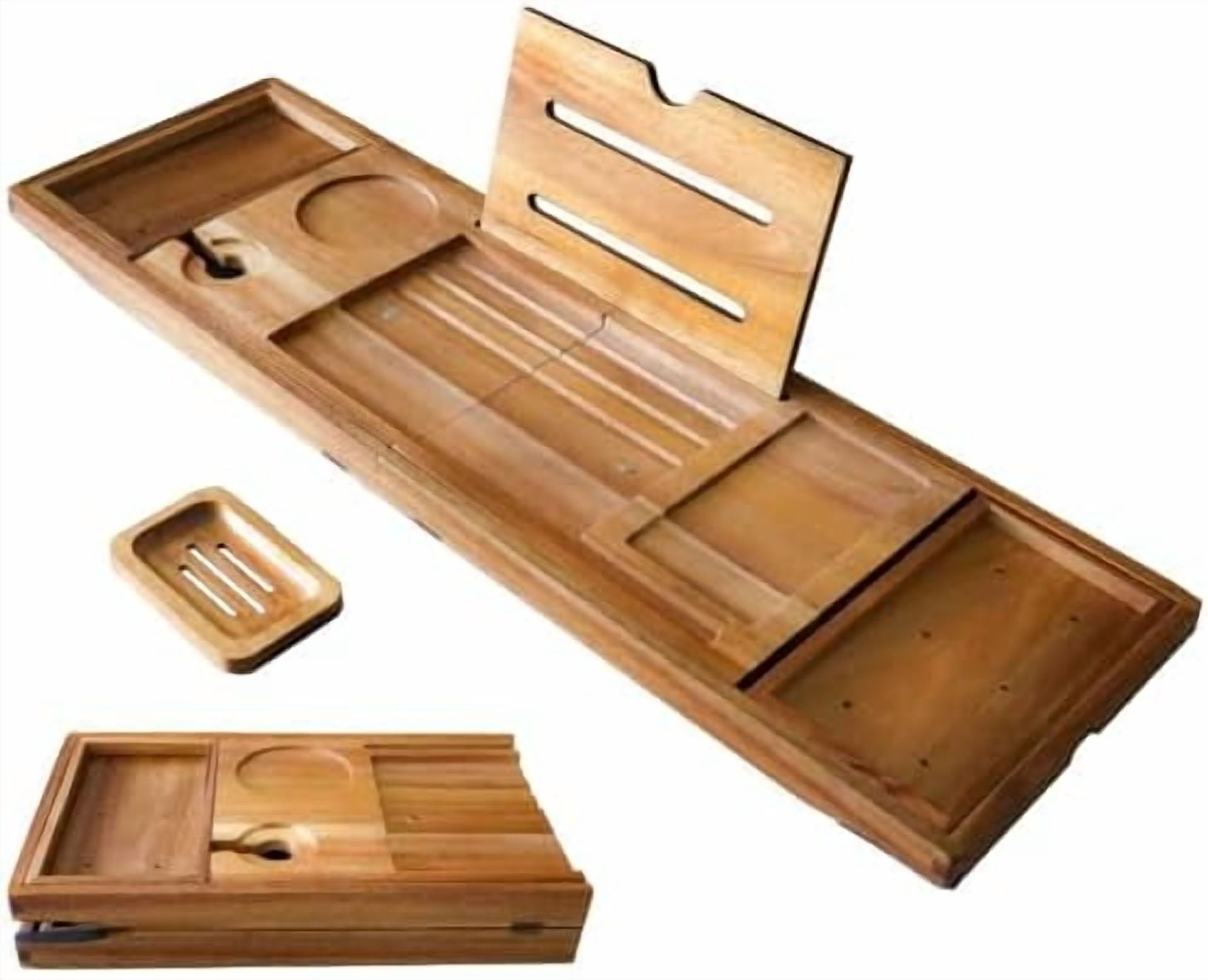 Foldable Acacia Wood Bathtub Caddy Tray - Expandable to 40 Inches with ...