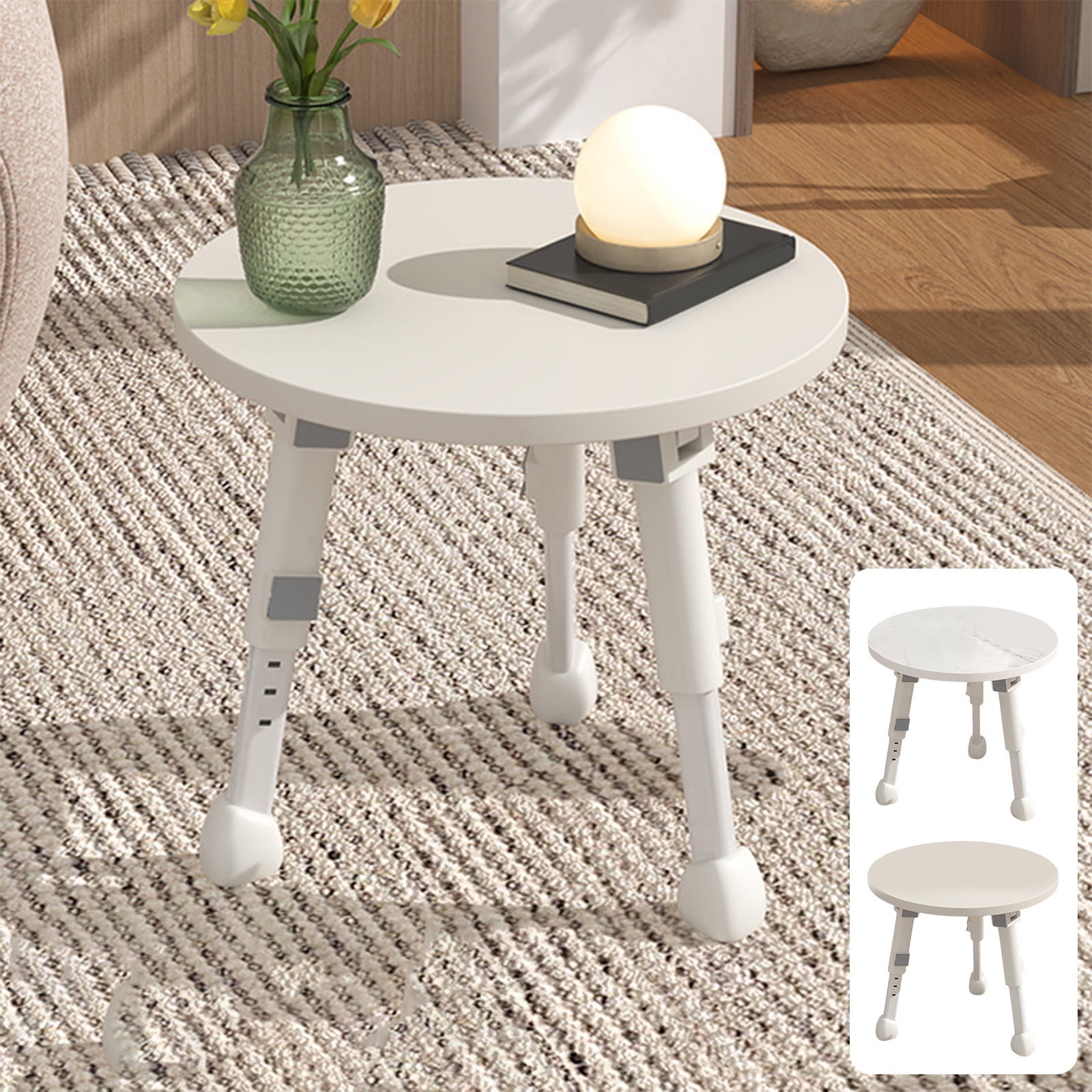 Foldable Adjustable Side Table | MDF & Plastic | 40x40x36cm | Beige ...