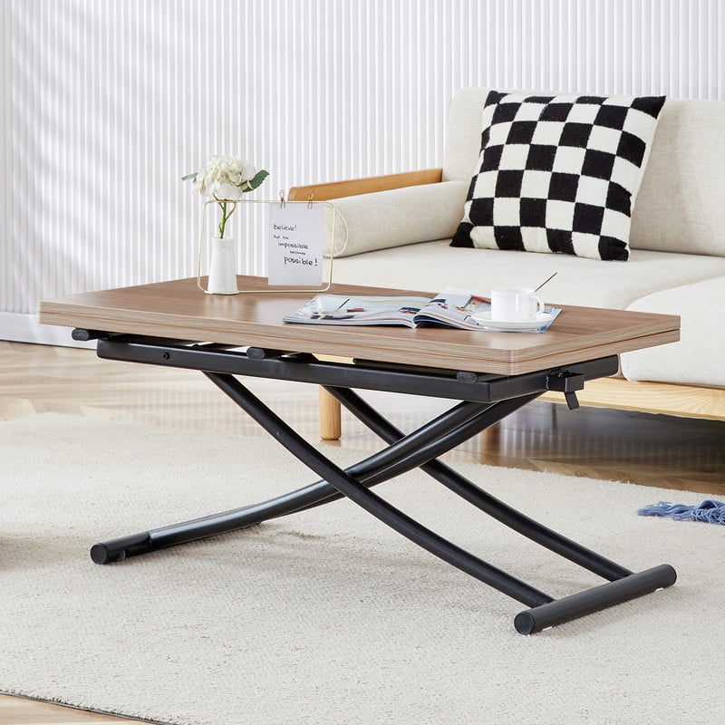 Foldable Adjustable Table with Black Metal Legs, Multifunctional Lift ...
