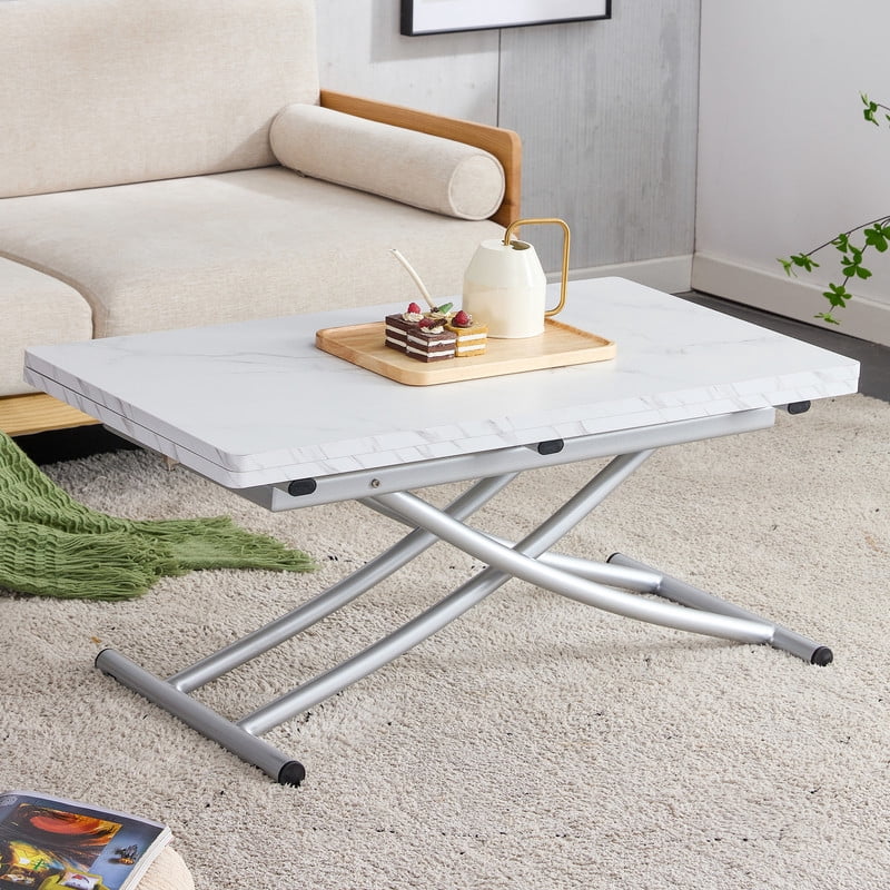 Foldable Adjustable Table with Silver Metal Legs, Multifunctional Lift ...