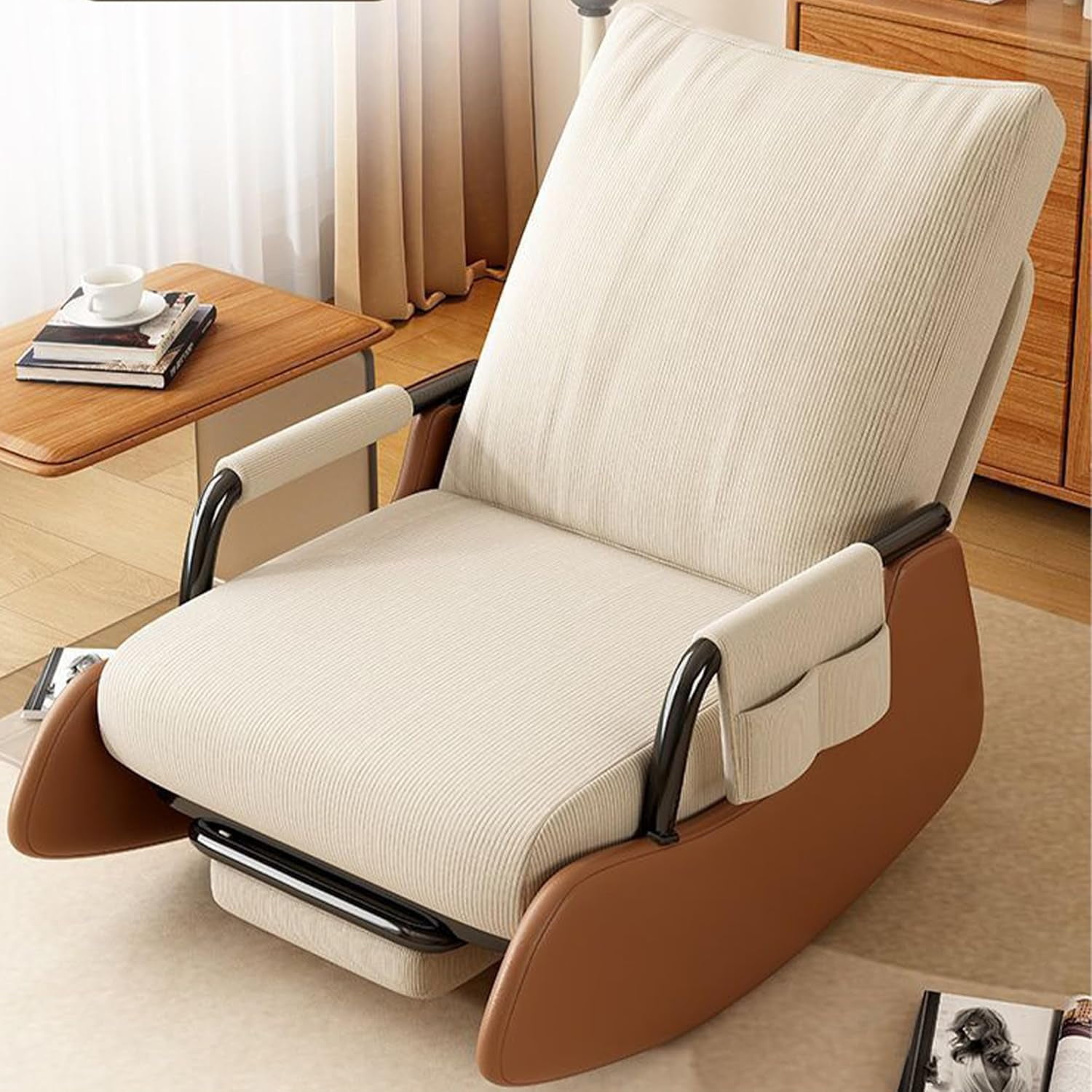 Foldable Adult Rocking Chair with Padded Plush Seat with High Backrest ...