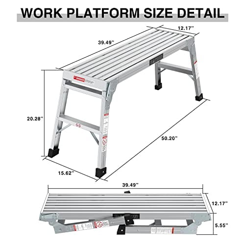 Foldable Aluminum Platform & Step Stool, Non-Slip Folding Work Drywall ...