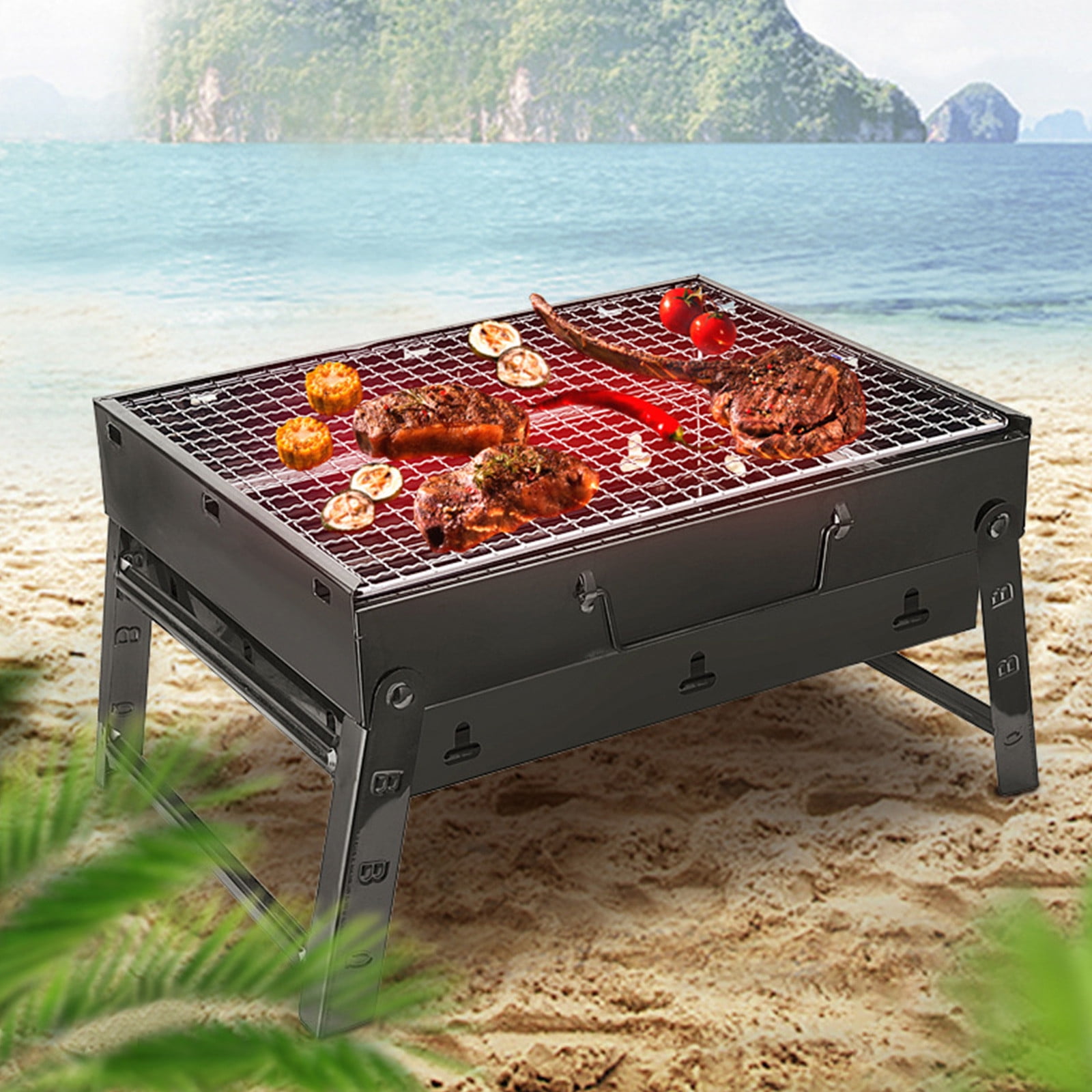Foldable BBQ Grill With Thickened Grate,Portable Cooking Tool,Non-Stick ...