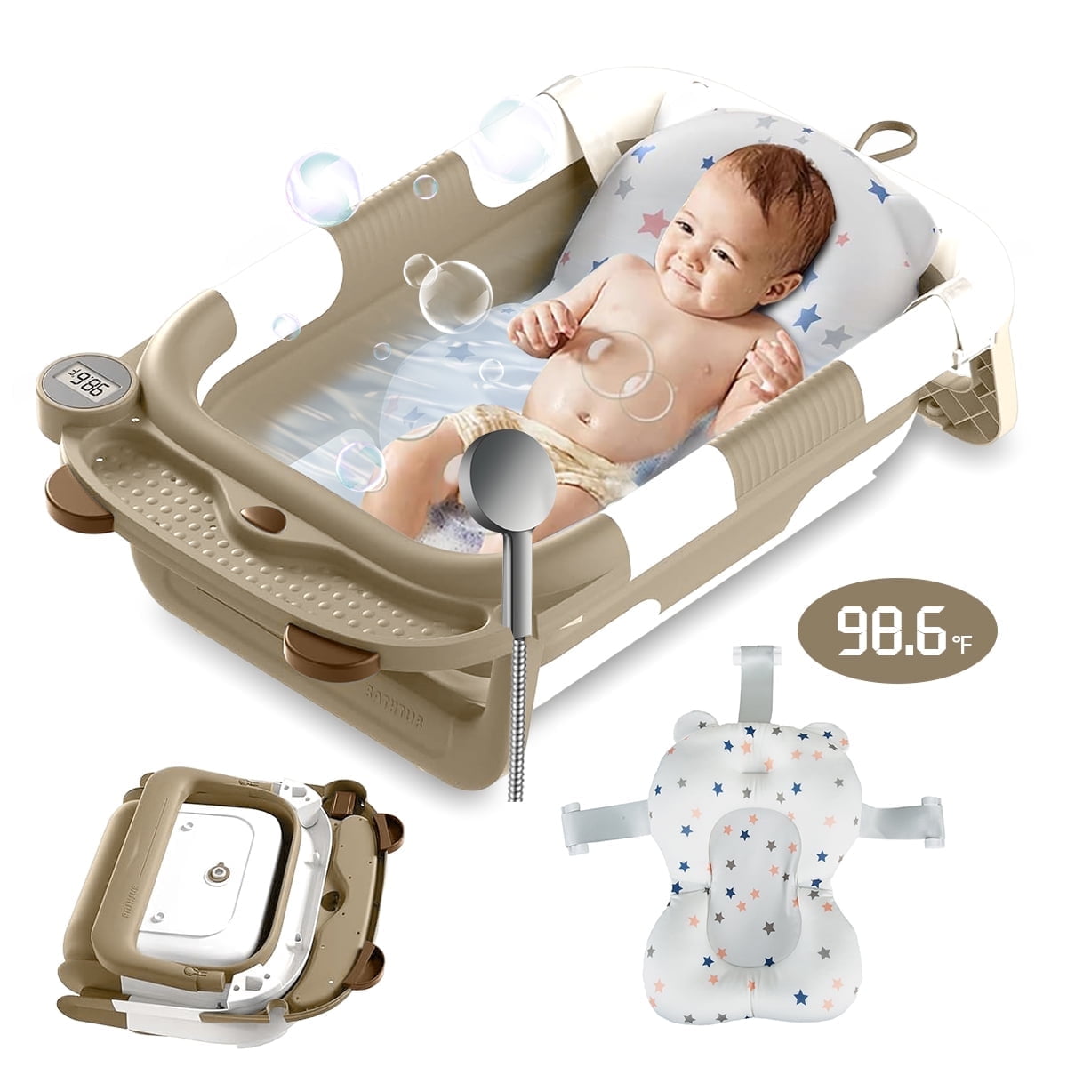 Foldable Baby Bathtub Portable Infant Baby Bath Tub with Thermometer ...