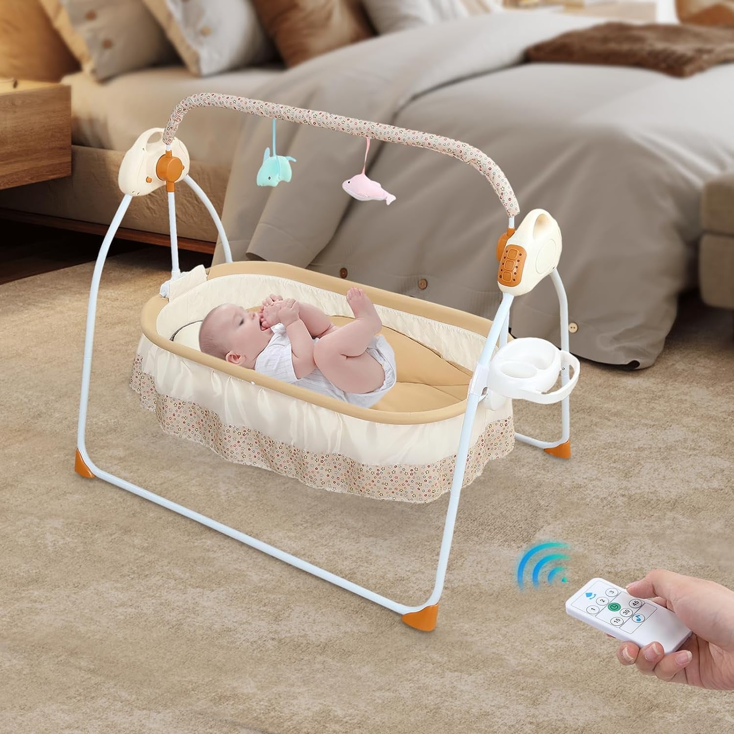Foldable Baby Cradle Swing, Bluetooth Electric Auto-Swing Baby Cradle ...