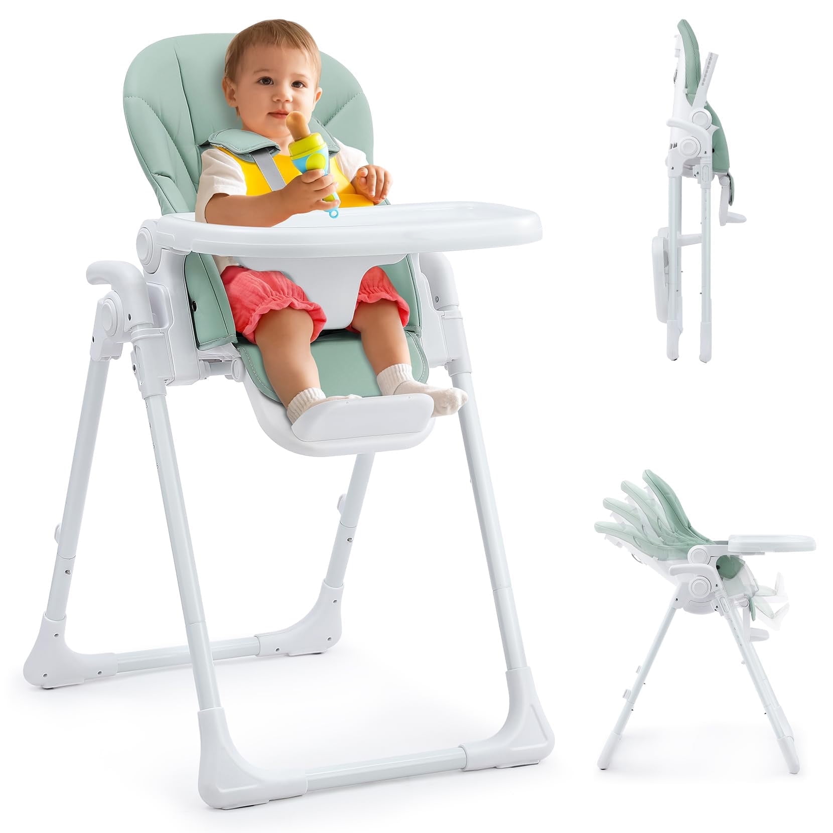 Bobiber Foldable Baby High Chair with 5-point Seat Belt and 4 ...