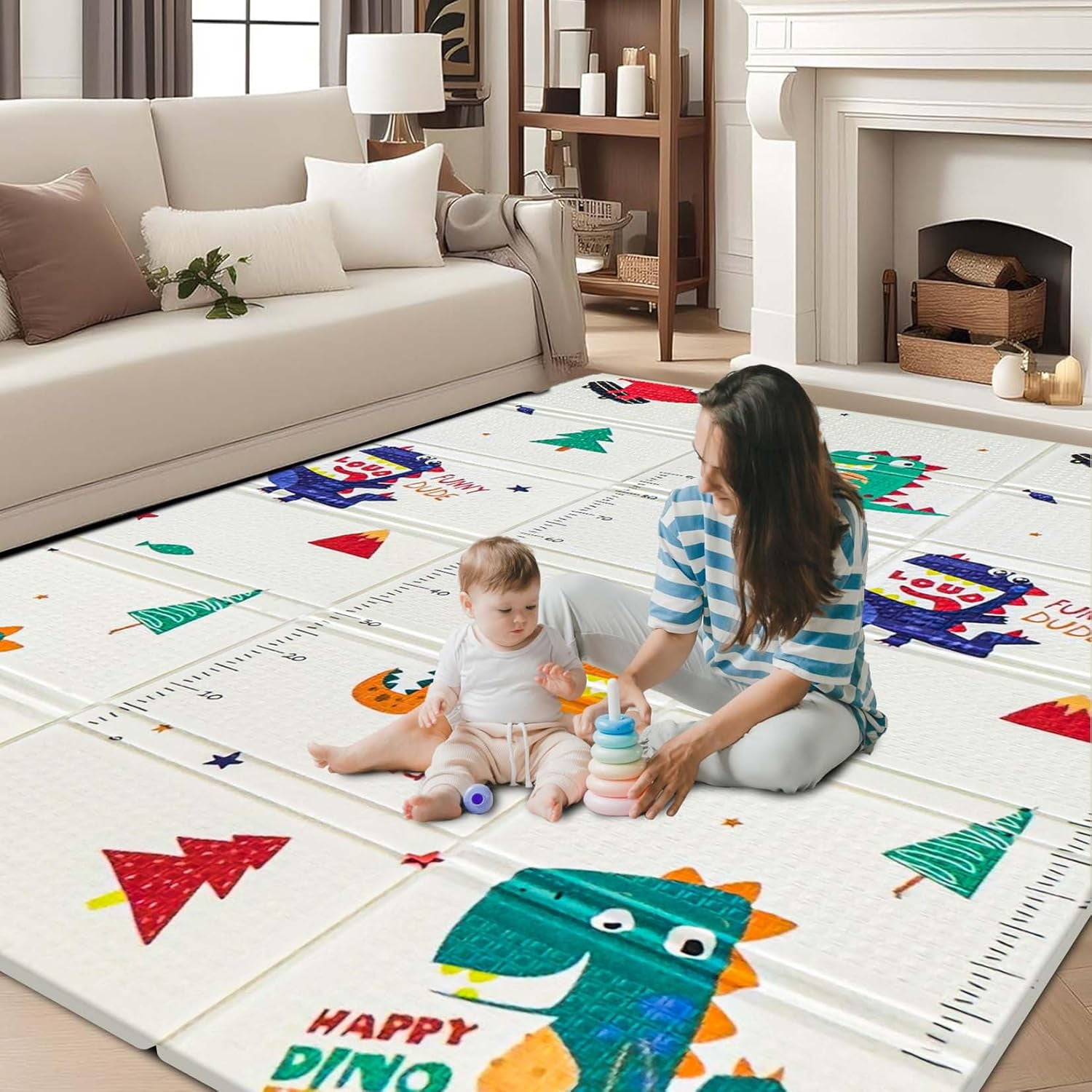 Foldable Baby Play Mat,Waterproof Double-Sided Pattern Babies Playmat ...