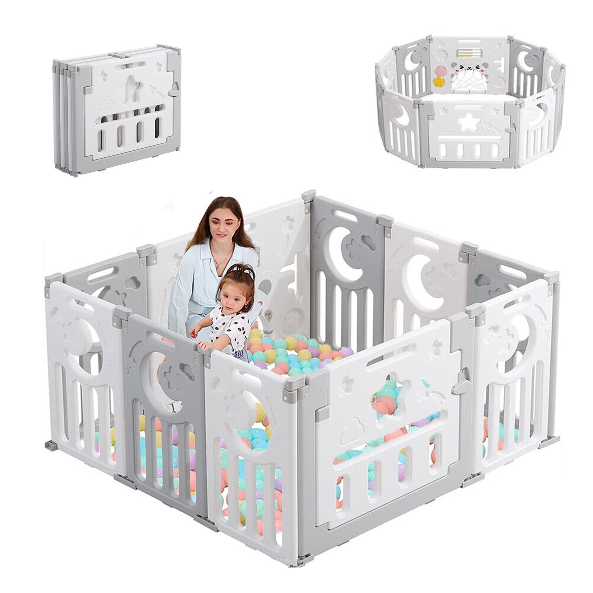 Neche Foldable Playpen, 10 Panel Play Yard for Babies and Toddlers ...