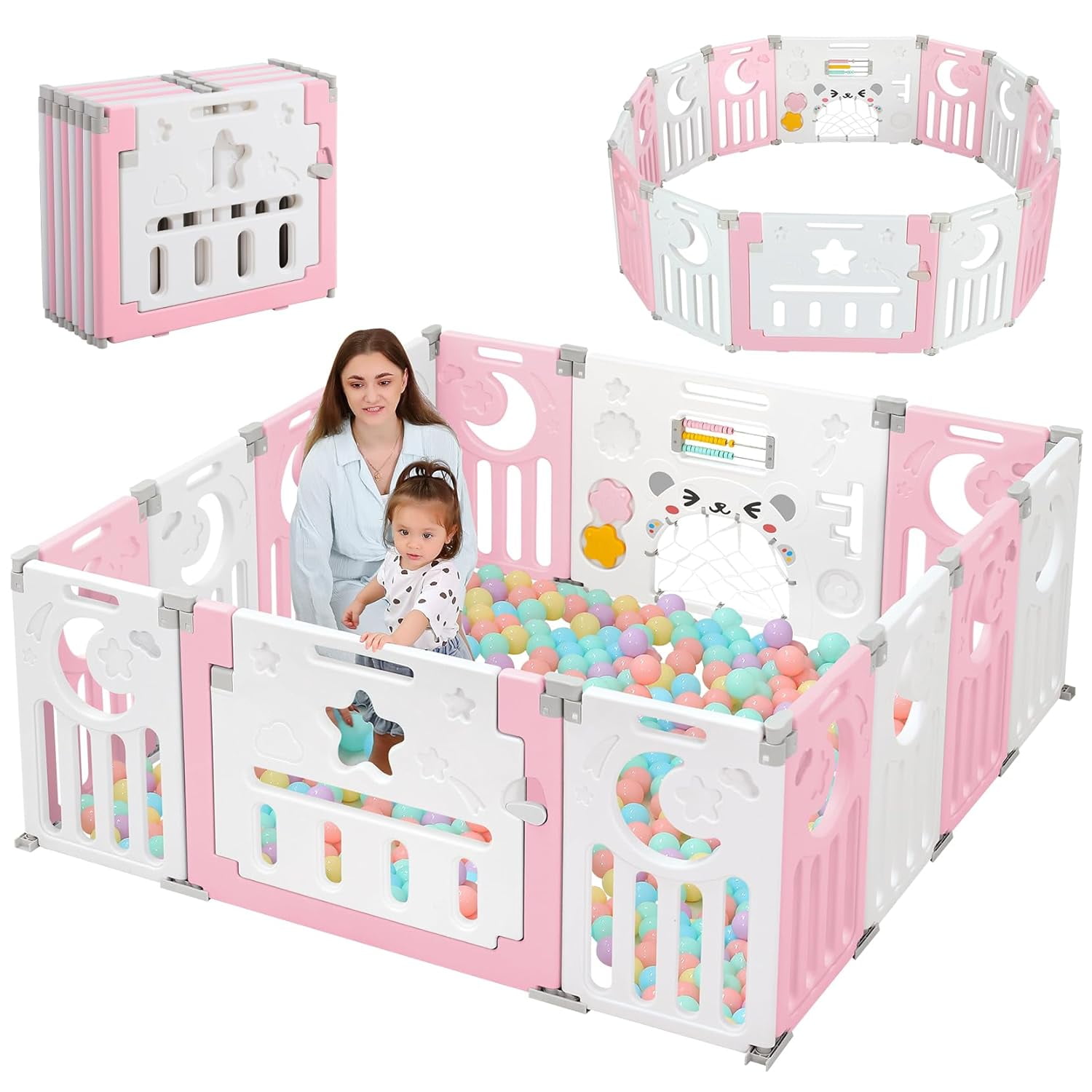 Neche 14 Panel Play Pen, Foldable and Portable for Toddlers, 60x60 ...