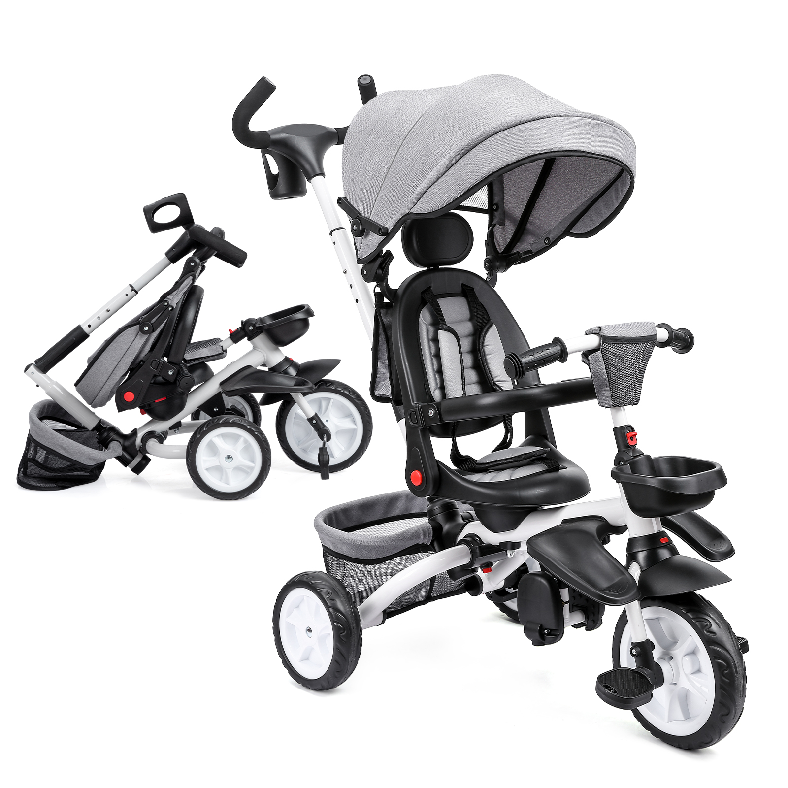 Foldable Baby Tricycle for Kids, 7 In 1 Toddler Tricycle Stroller for 1 ...