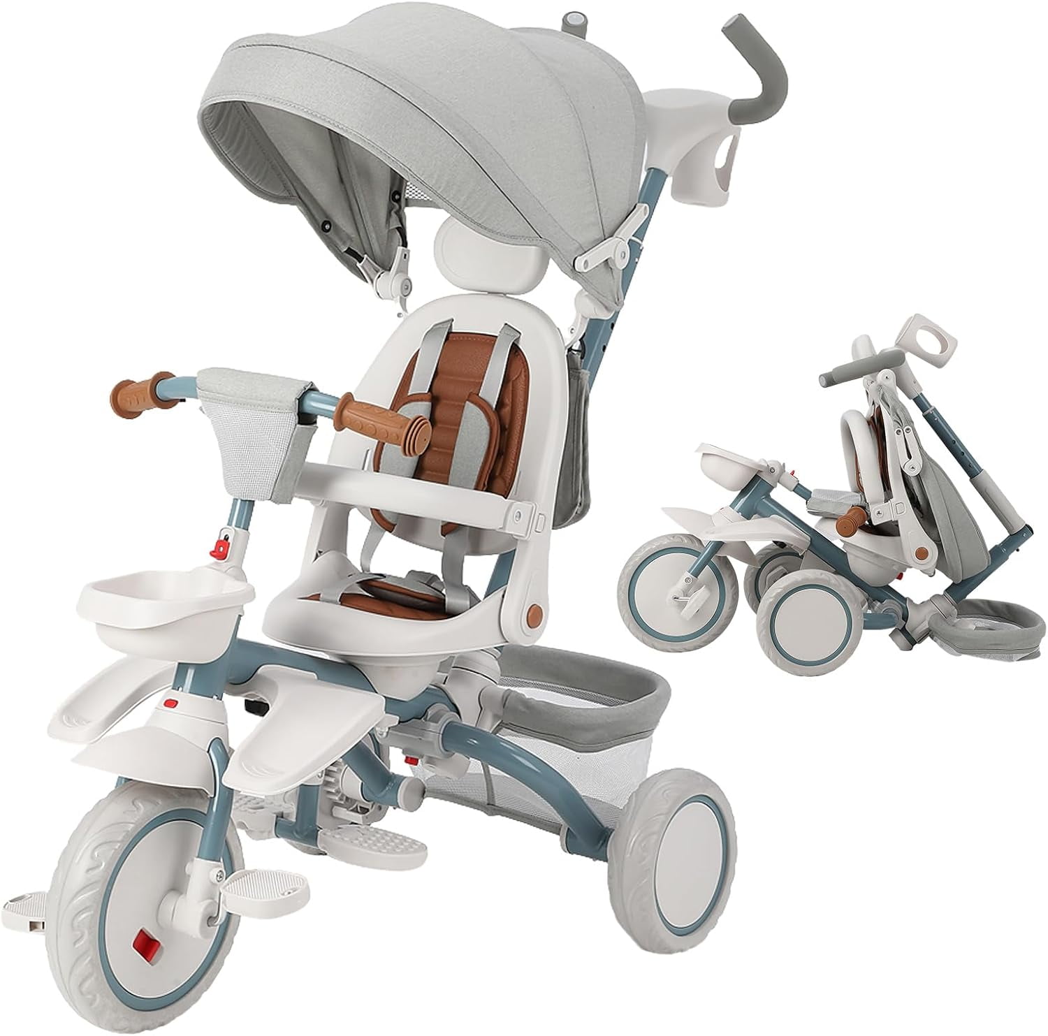 Foldable Baby Tricycle for Kids,7-in-1 Toddler Tricycle Stroller for ...