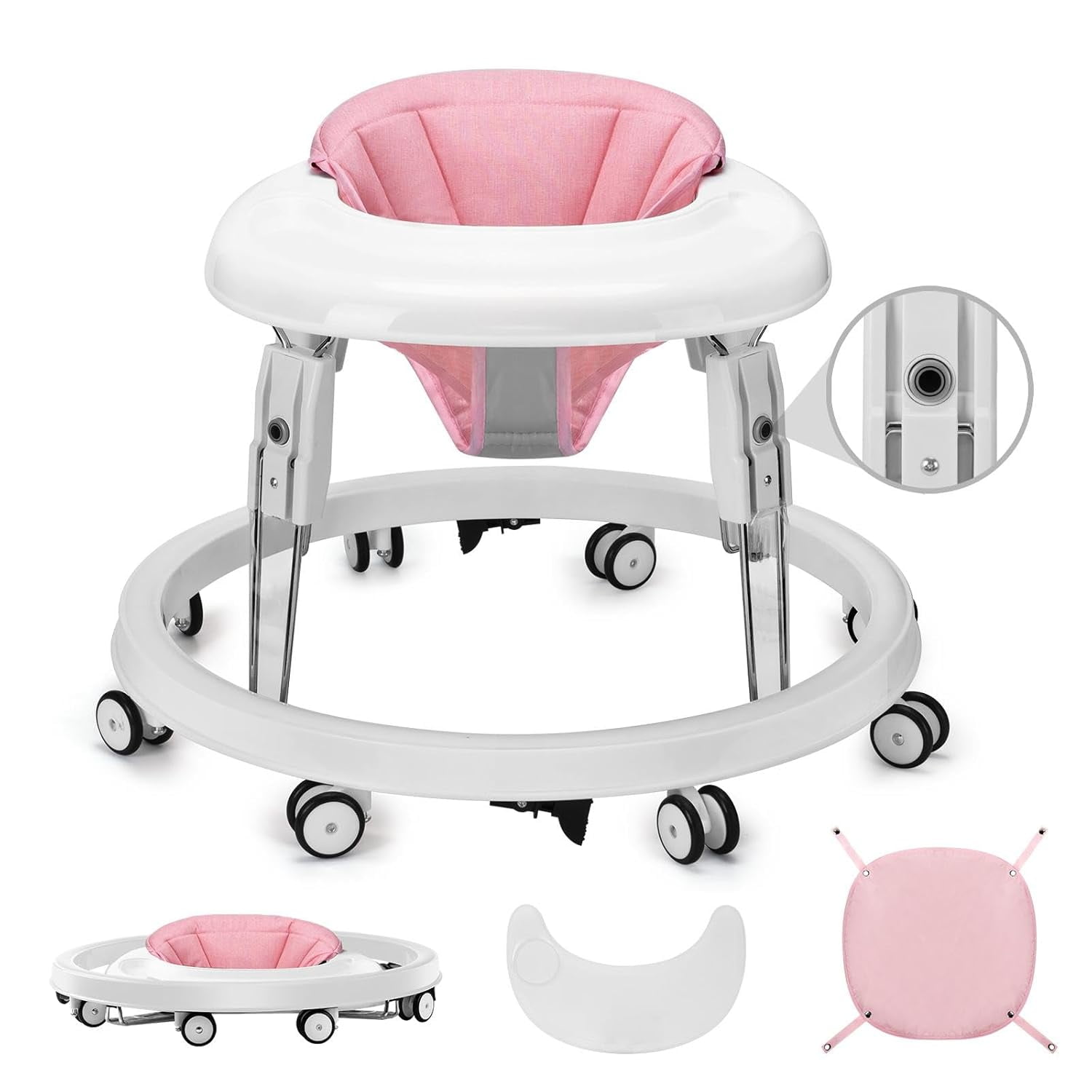 Foldable Baby Walker & Trampoline Combo, 7-Speed Height Adjustment, One ...