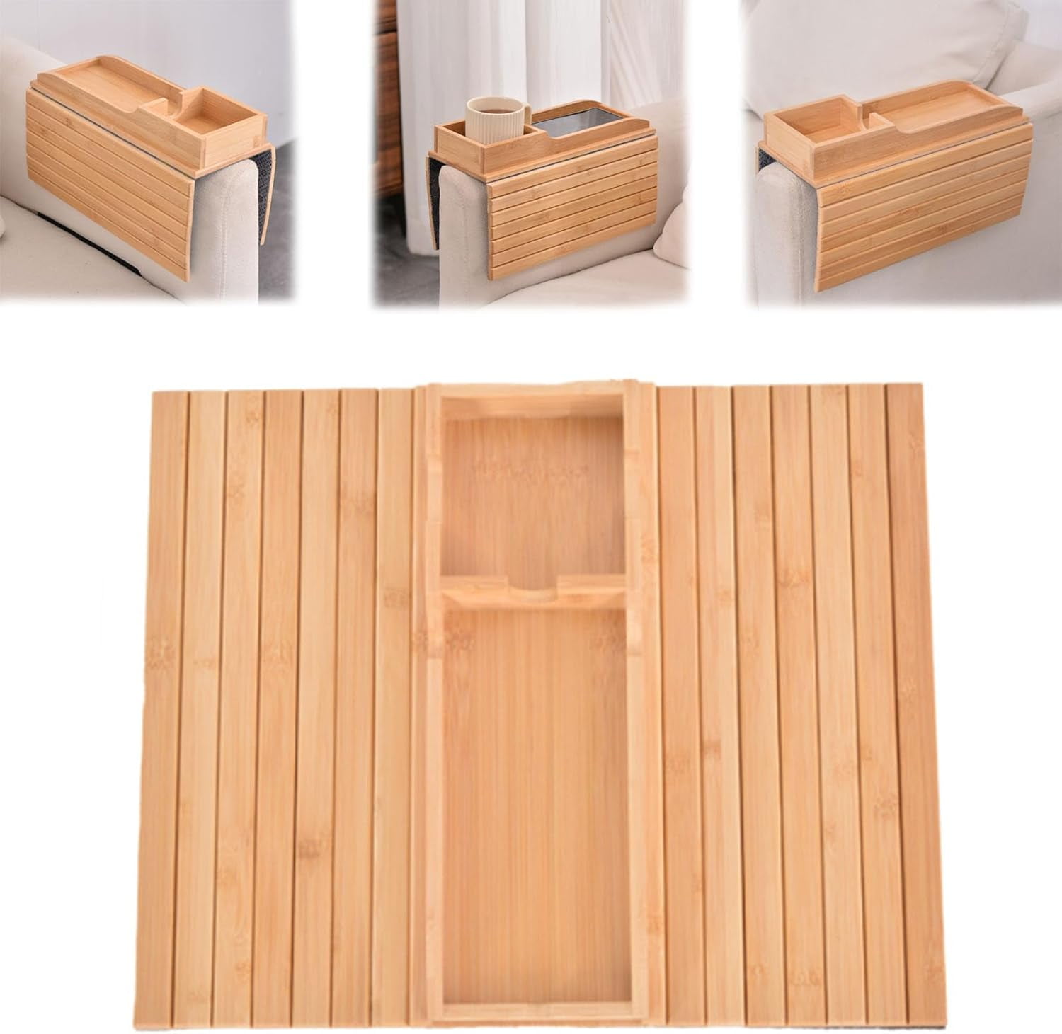 Foldable Bamboo Arm Tray, Bamboo Couch Cup Holder, Couch Hacks, Sofa ...