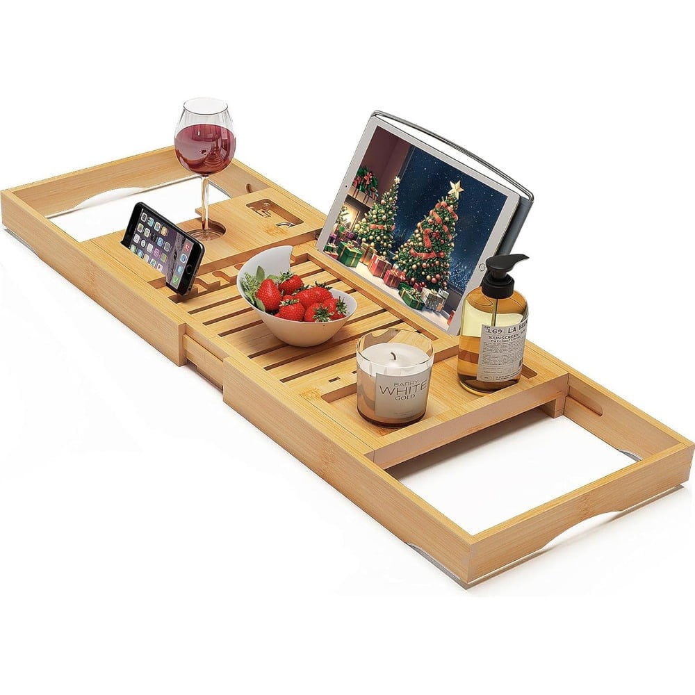 Foldable Bamboo Bathtub Caddy Tray Expandable for Luxury Bath, Bath ...