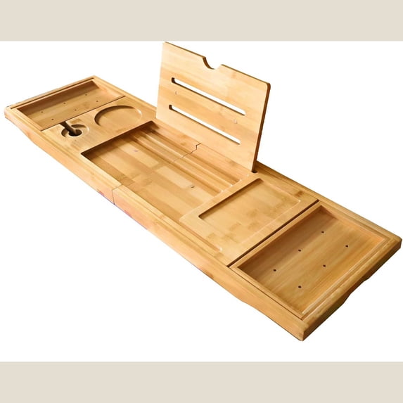 Foldable Bamboo Bathtub Caddy Tray - Expandable with Non-Slip Pads ...