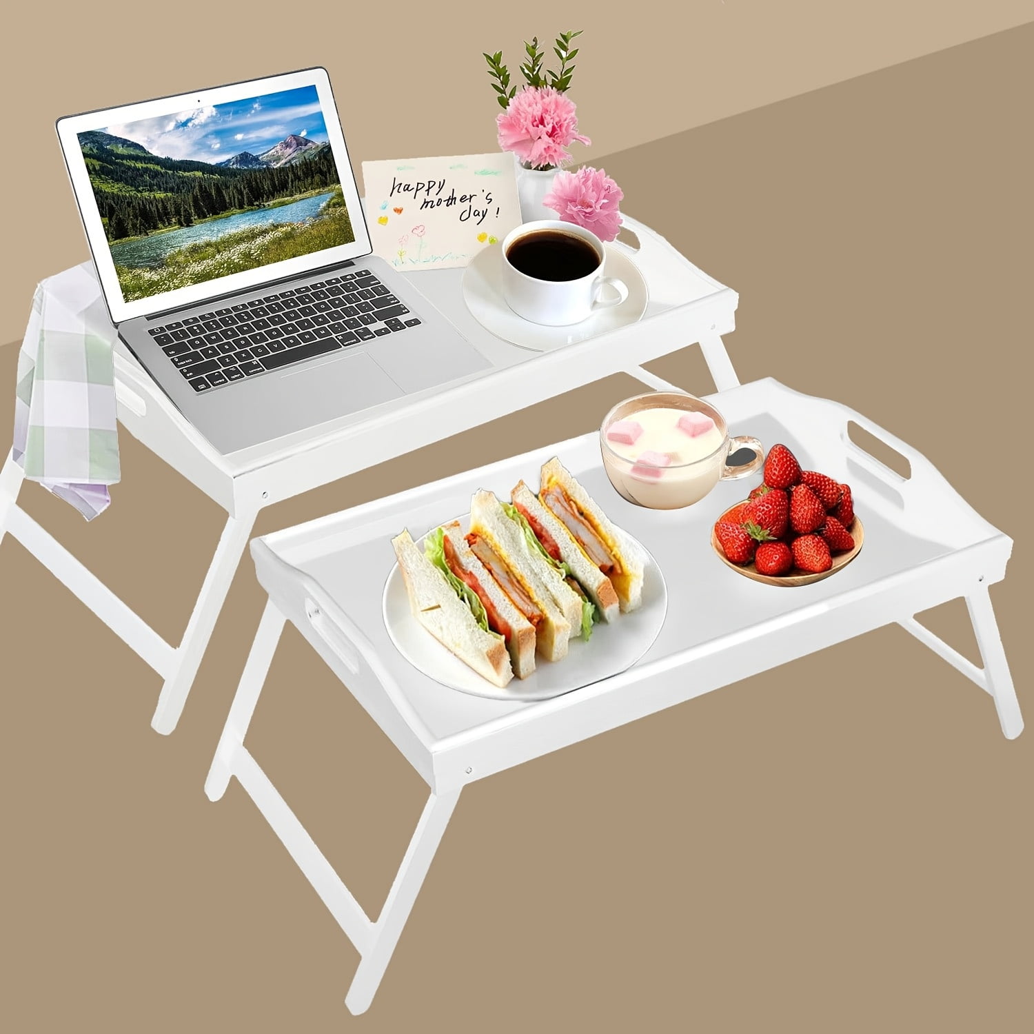 Foldable Bamboo Breakfast Tray with Legs & Handles | Extra Wide Stable ...