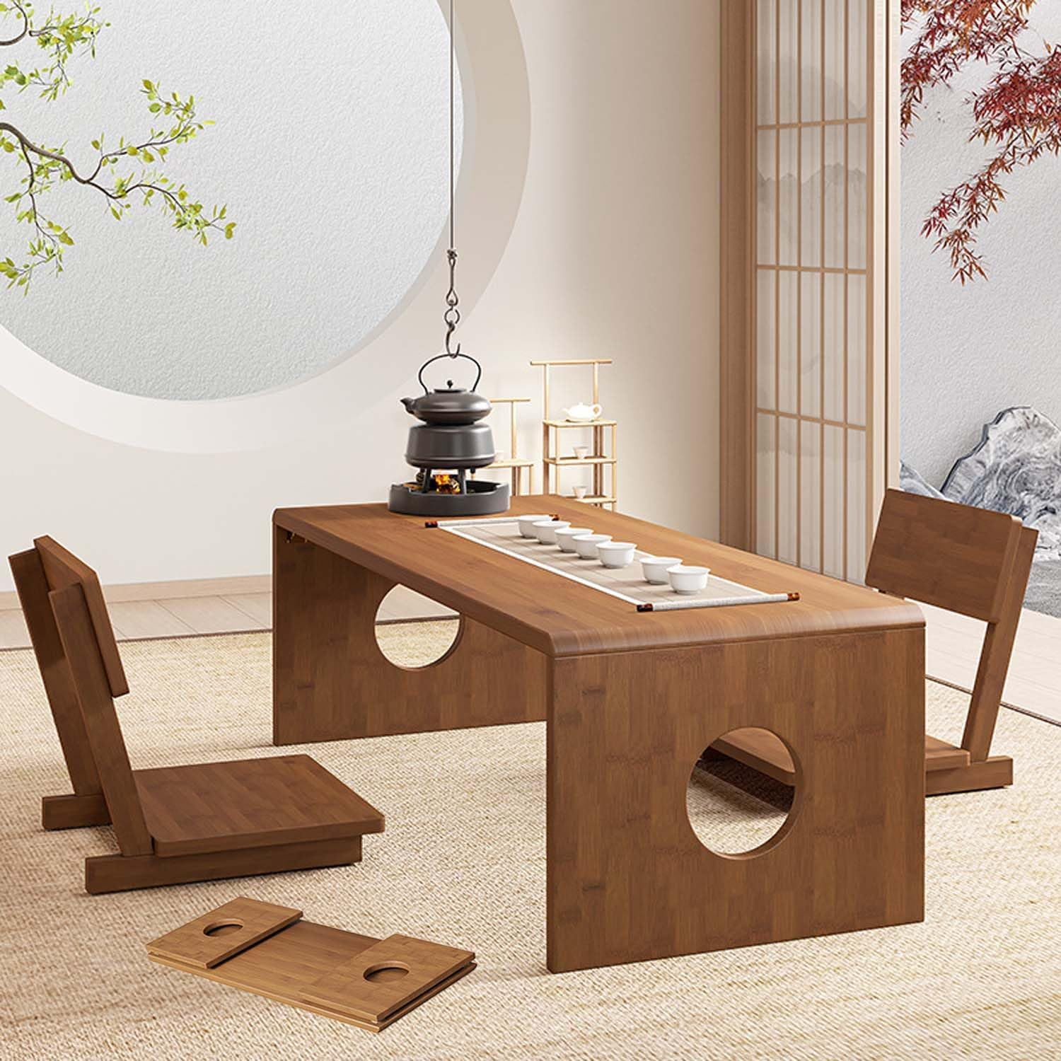 Foldable Bamboo Coffee Table for Floor Sitting, Low Height Meditation ...