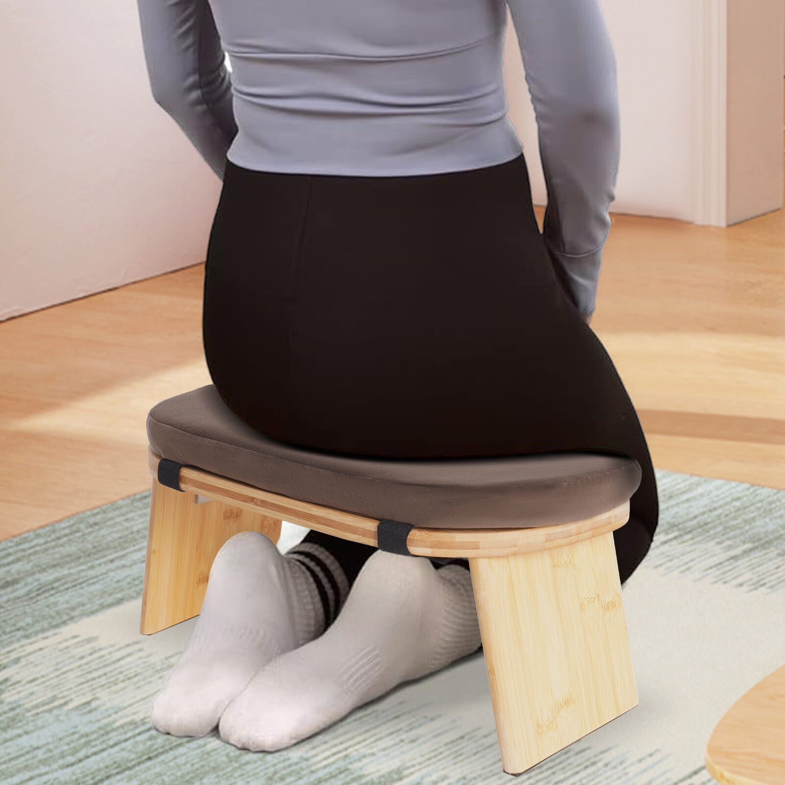 Foldable Bamboo Meditation Bench, Meditation Stool-Prayer Kneeler Chair ...