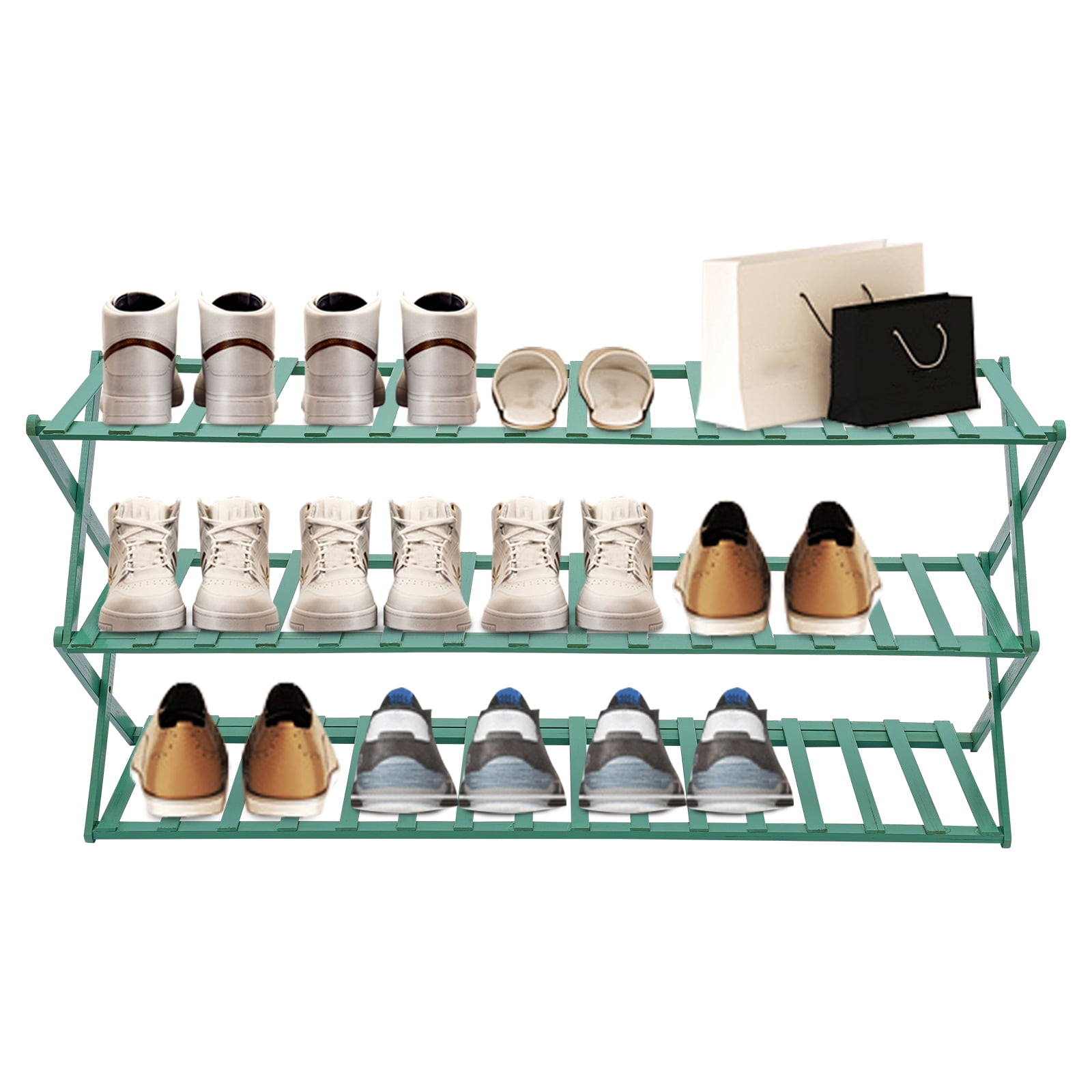 Foldable Bamboo Shoe Rack with 3 Tiers, Adjustable Spacing, Smooth ...