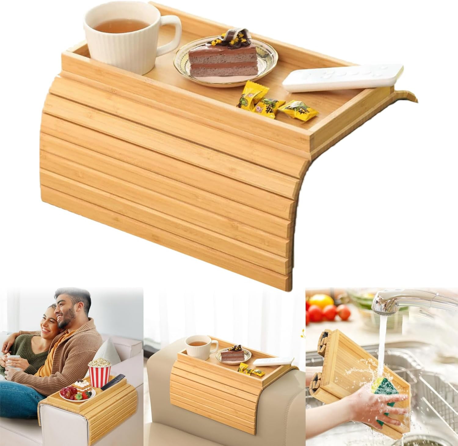 Foldable Bamboo Tray with Cup Holder,New Multifunctional Foldable ...