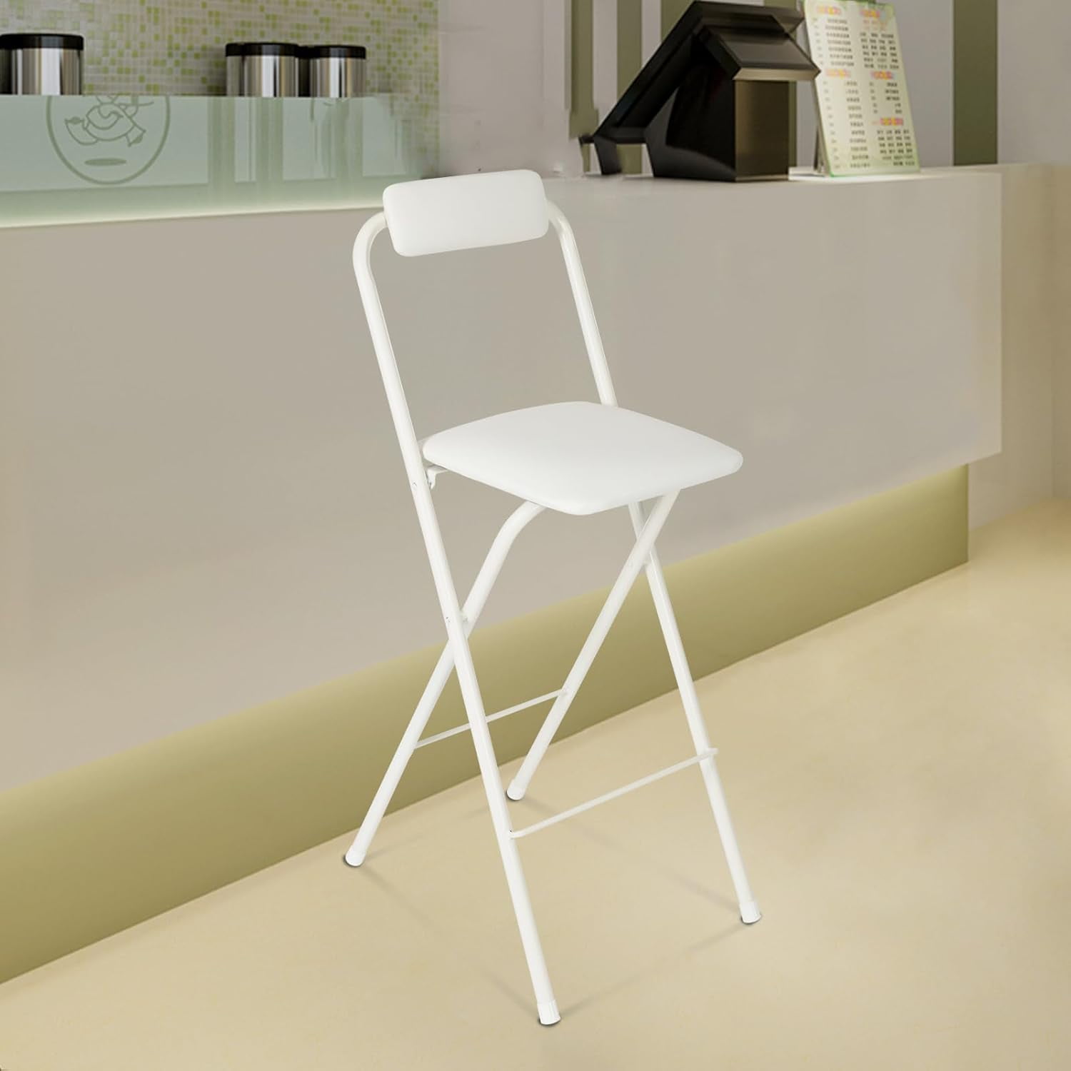 Foldable Bar Stool with Backrest, Portable Tall Folding Chair for ...