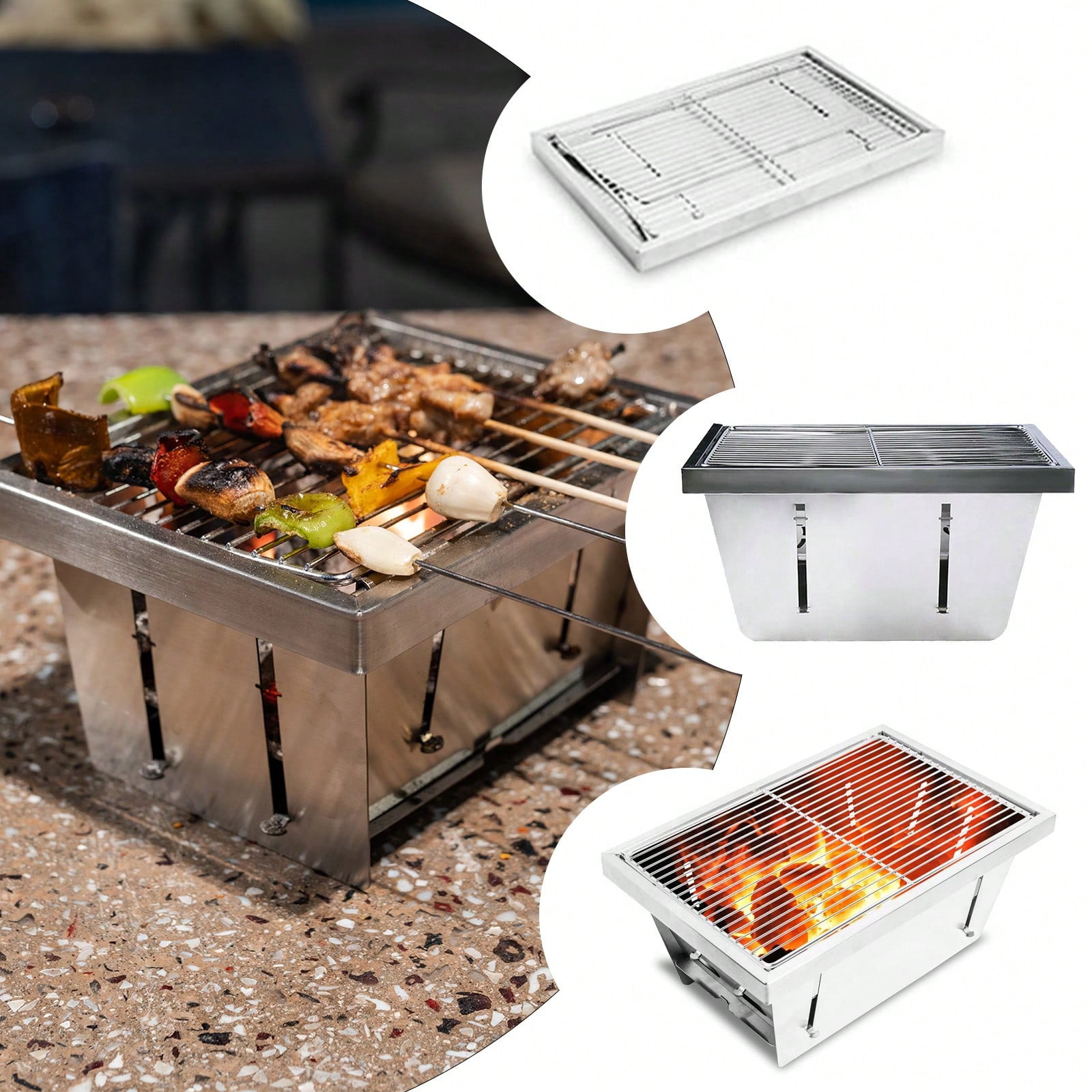 Foldable Barbecue Charcoal Grill Stainless Steel Portable BBQ Cooker ...