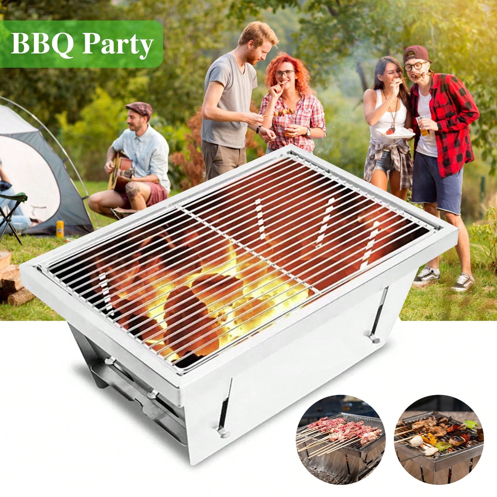 Foldable Barbecue Charcoal Grill Stainless Steel Portable BBQ Cooker ...