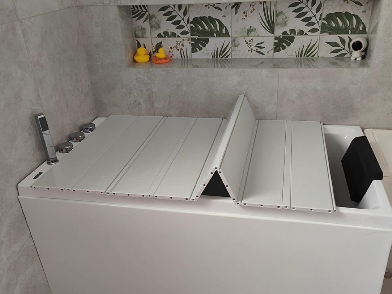 Foldable Bathtub Cover Shutter Bath Lid-1.2cm Thickness White Wood ...