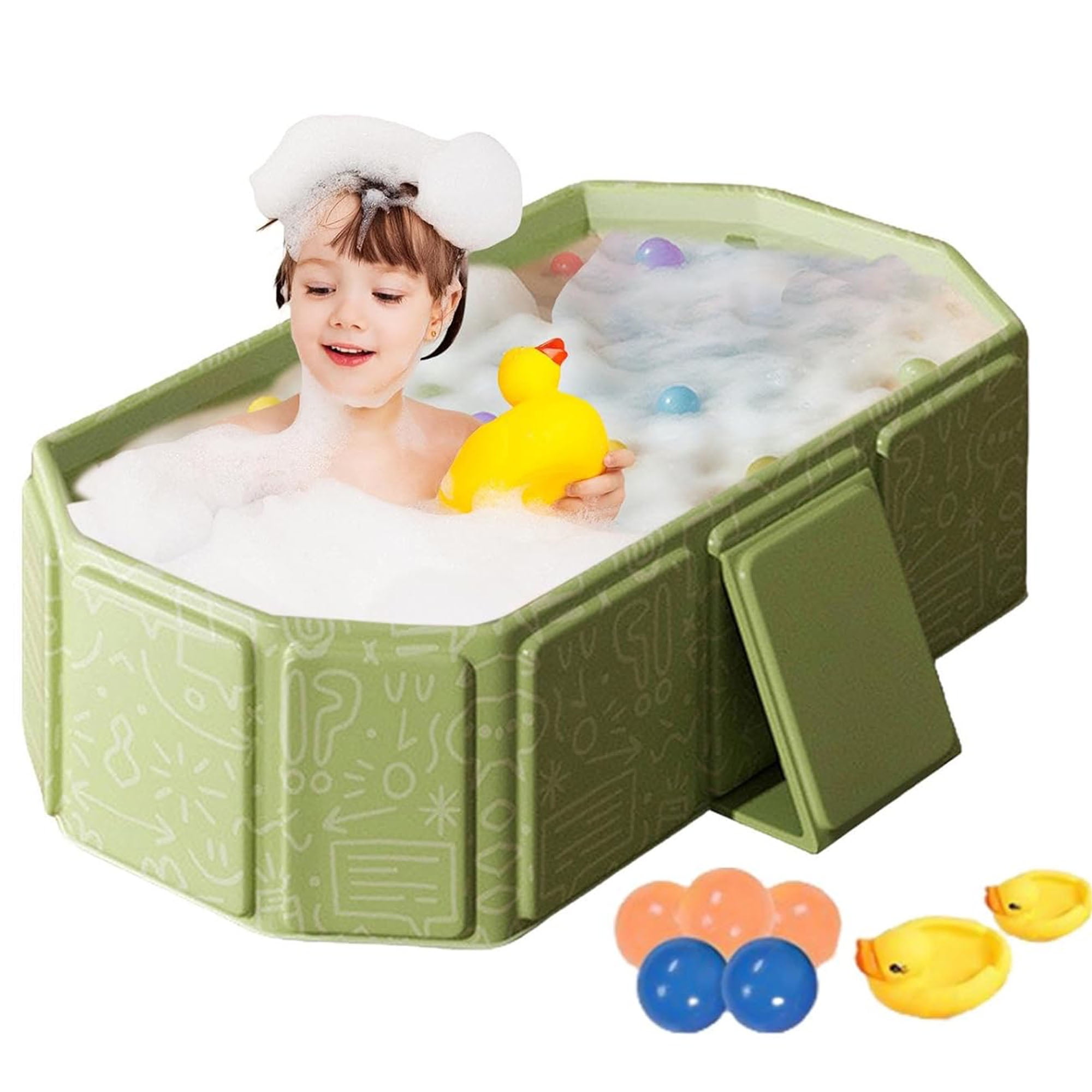 Foldable Bathtub for Kids 27 * 29 * 9 Inch Toddler Bath Tub with Drain ...