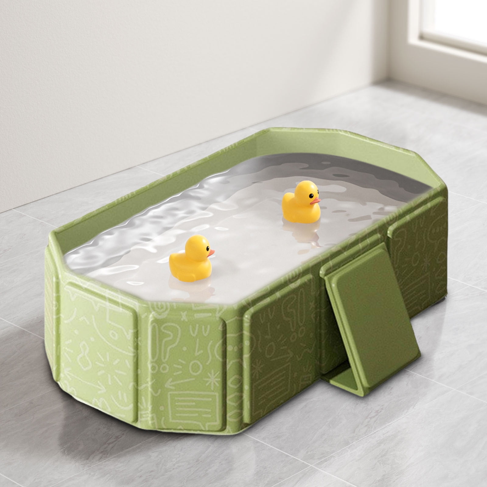 Foldable Bathtub for Kids, Large Portable Shower Basin with 5 Balls & 2 ...