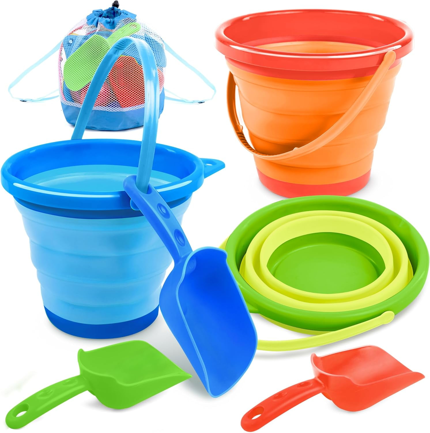 Foldable Beach Bucket Set - 3 Packs Collapsible Toy Buckets with ...