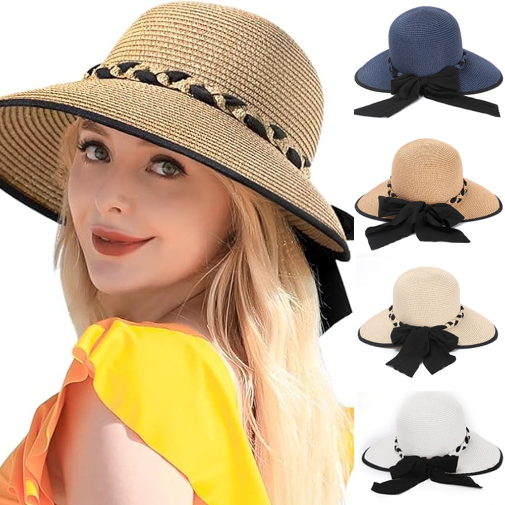 Foldable Beach Hats for Women, Straw Hat for Women UPF 50+ UV Sun ...