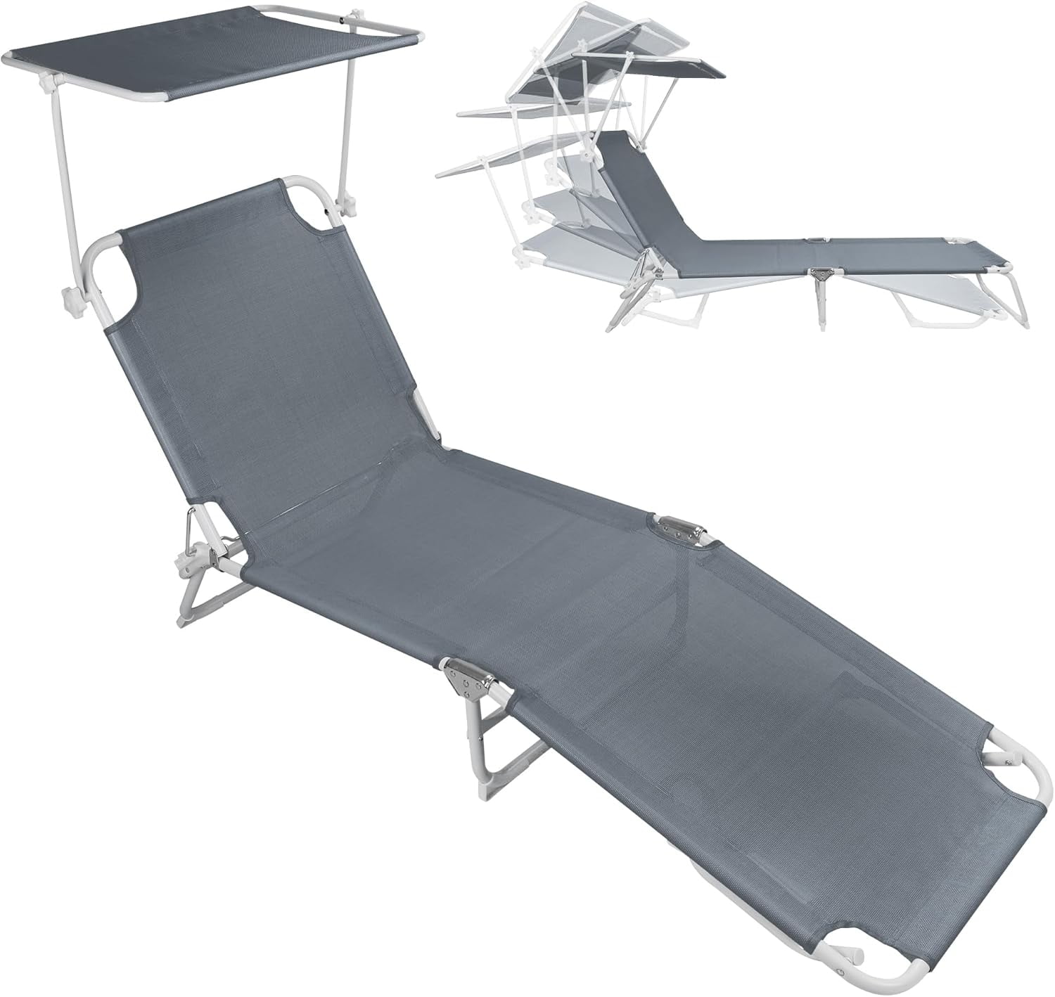 Foldable Beach Lounge Chair with 360° Canopy Sunshade, Carry Handle ...