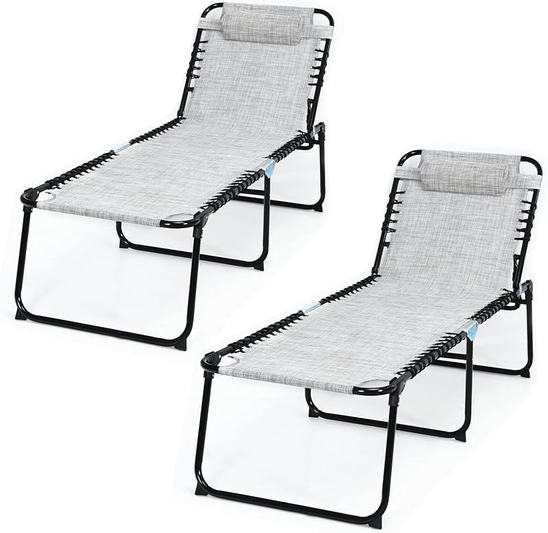 Foldable Beach Lounge Chair for Outside, Sunbathing Chair with ...