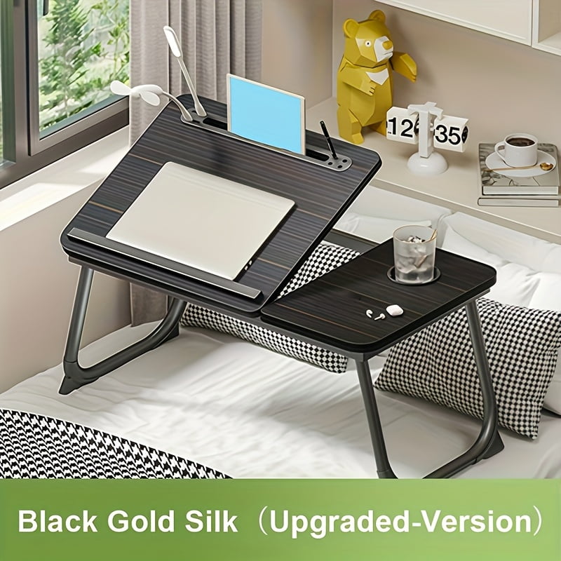 Foldable Bed Desk with Storage, 6-Level Height Adjustable Laptop Table ...