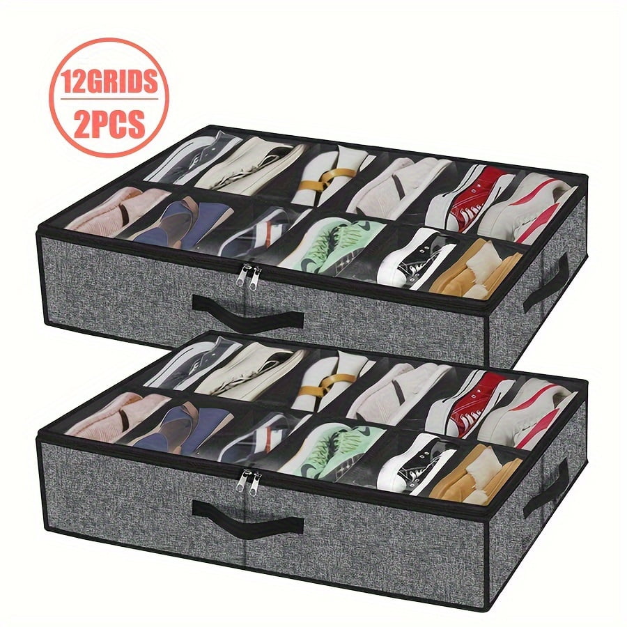 Foldable Under Bed Shoe Storage Organizer, 12-Compartment Dustproof Non ...