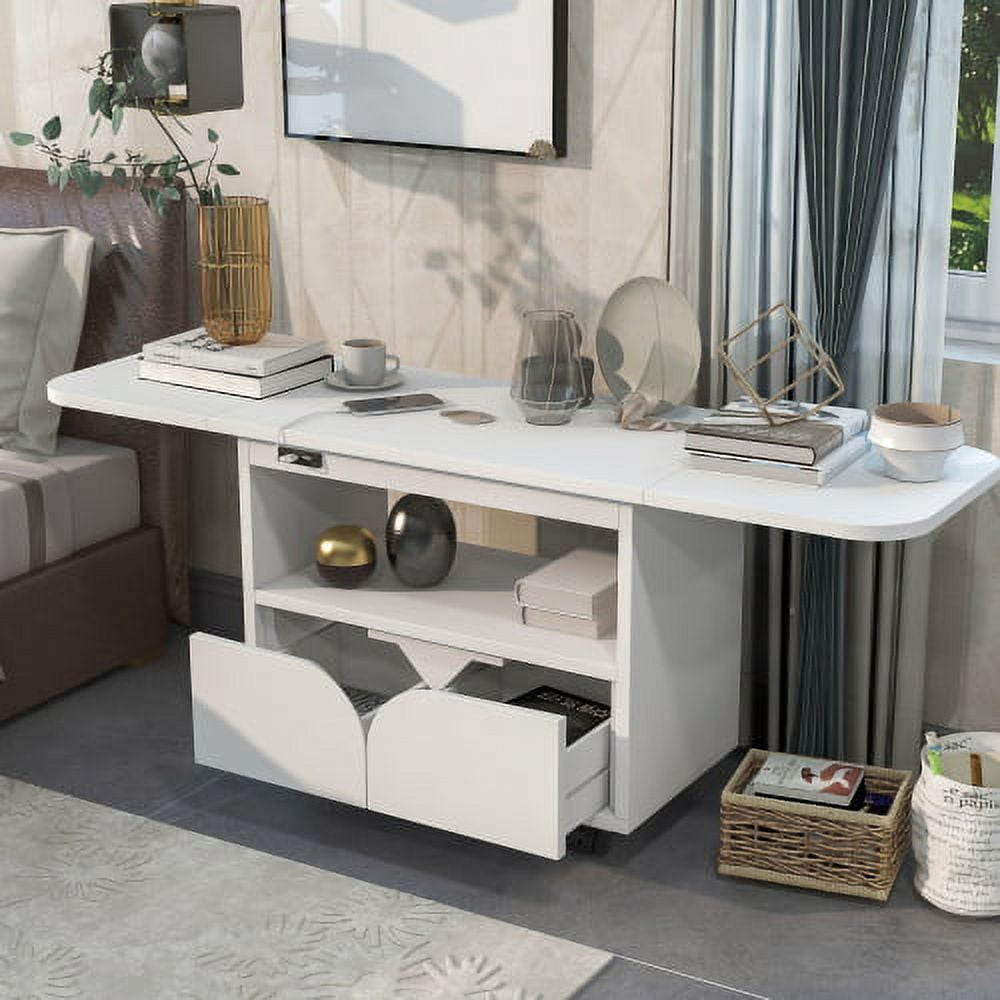 Foldable Bedroom Nightstand with 2 Drawers and Open Shelf, Modern ...